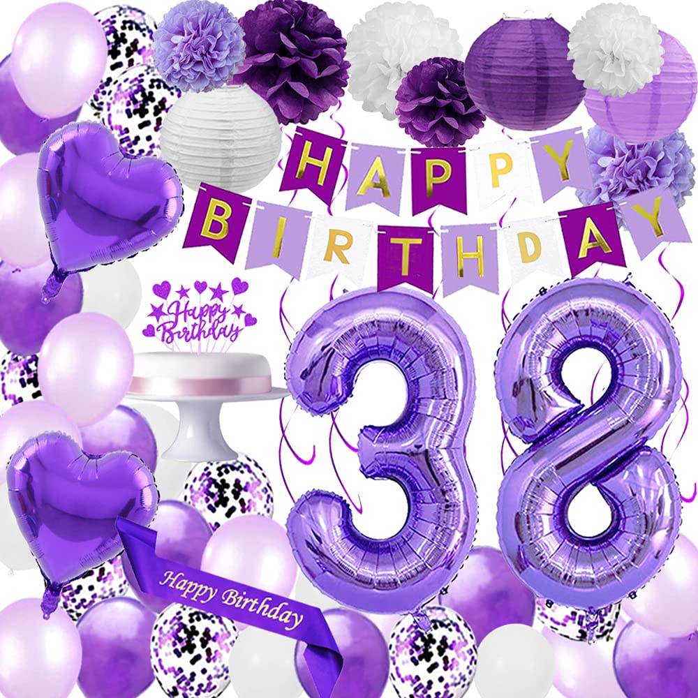 Buy Santonila Purple 38th Birthday Decorations Set Happy Birthday