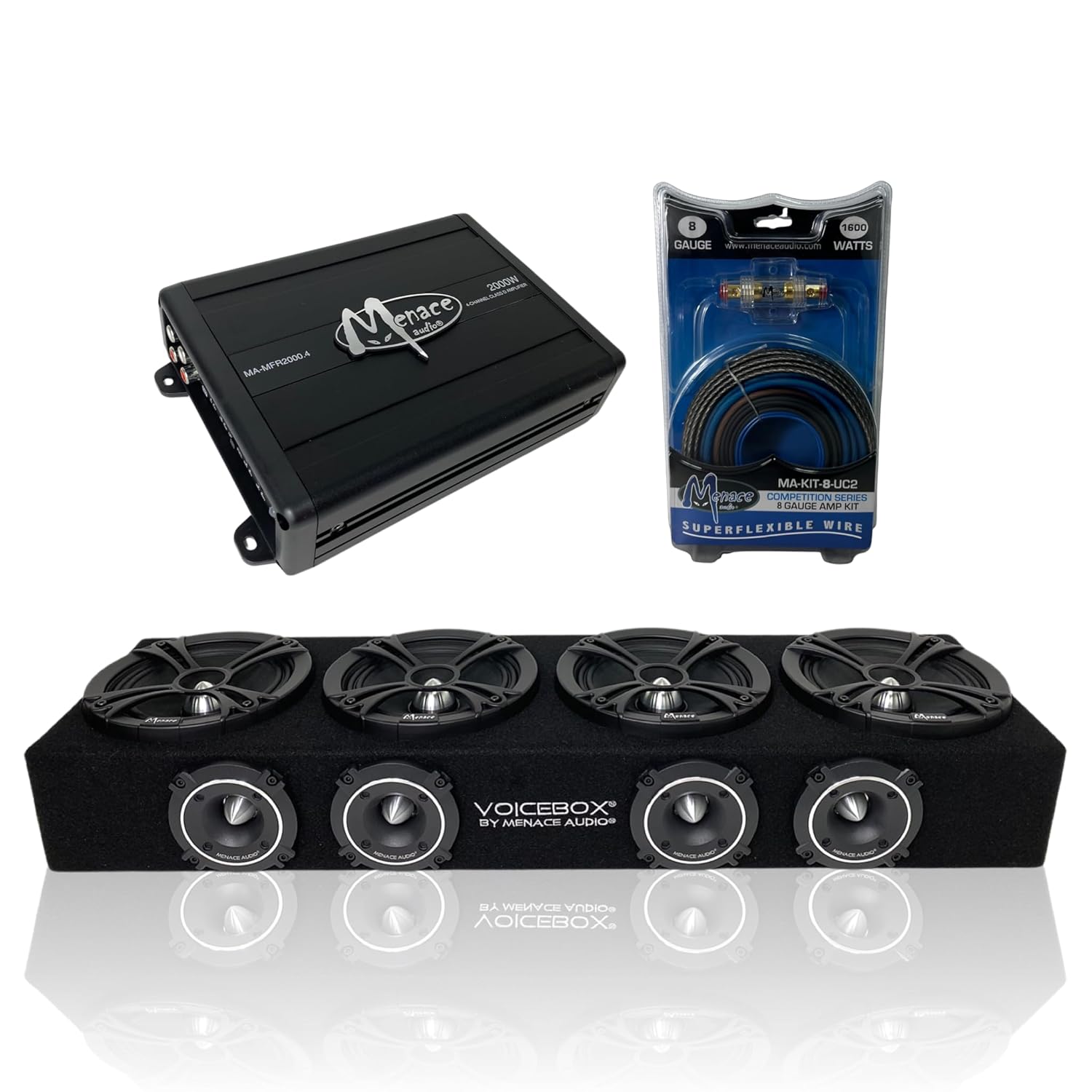 VOICEBOX® by Menace Audio® 4-6.5" Midrange Enclosure & 2000w 4-Channel Amplifier Package ...