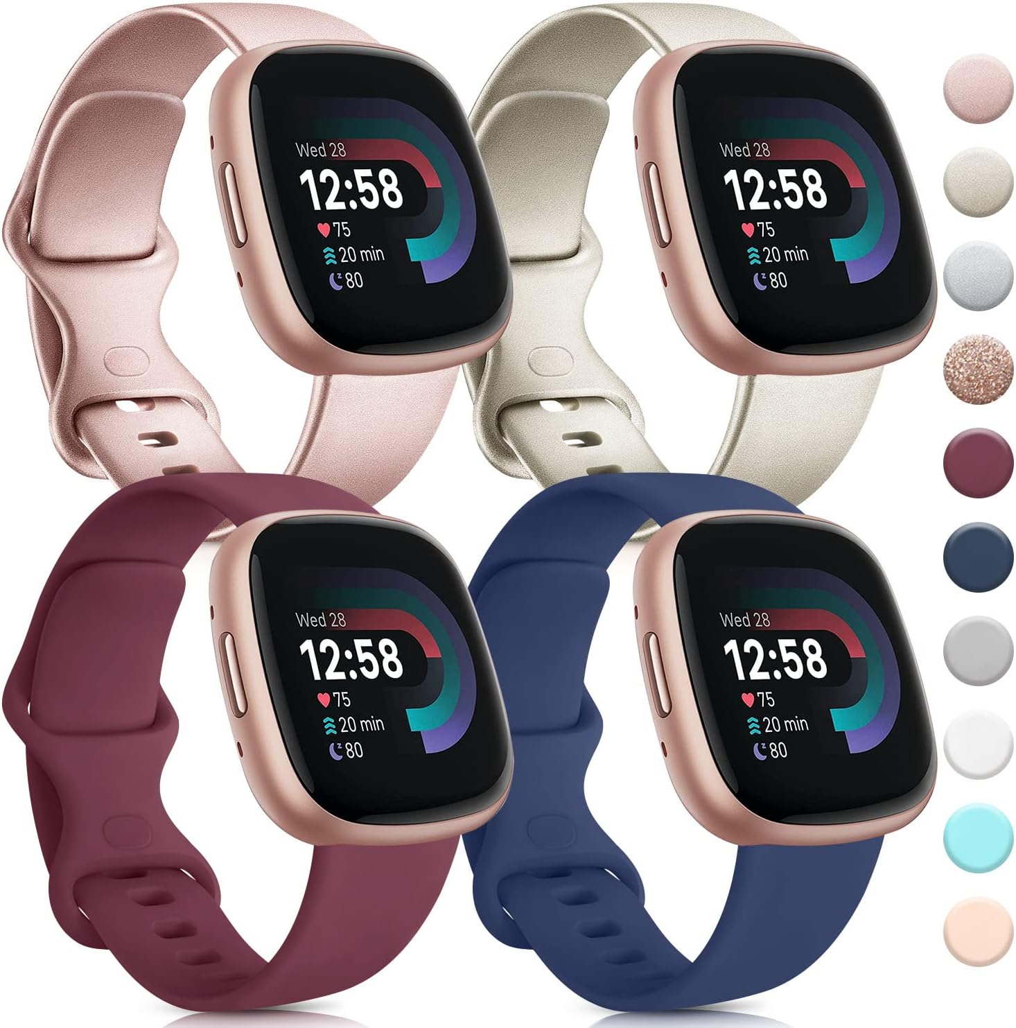 4 Pack Bands Compatible with Fitbit Sense 2/Sense/Fitbit Versa 4/Versa ...
