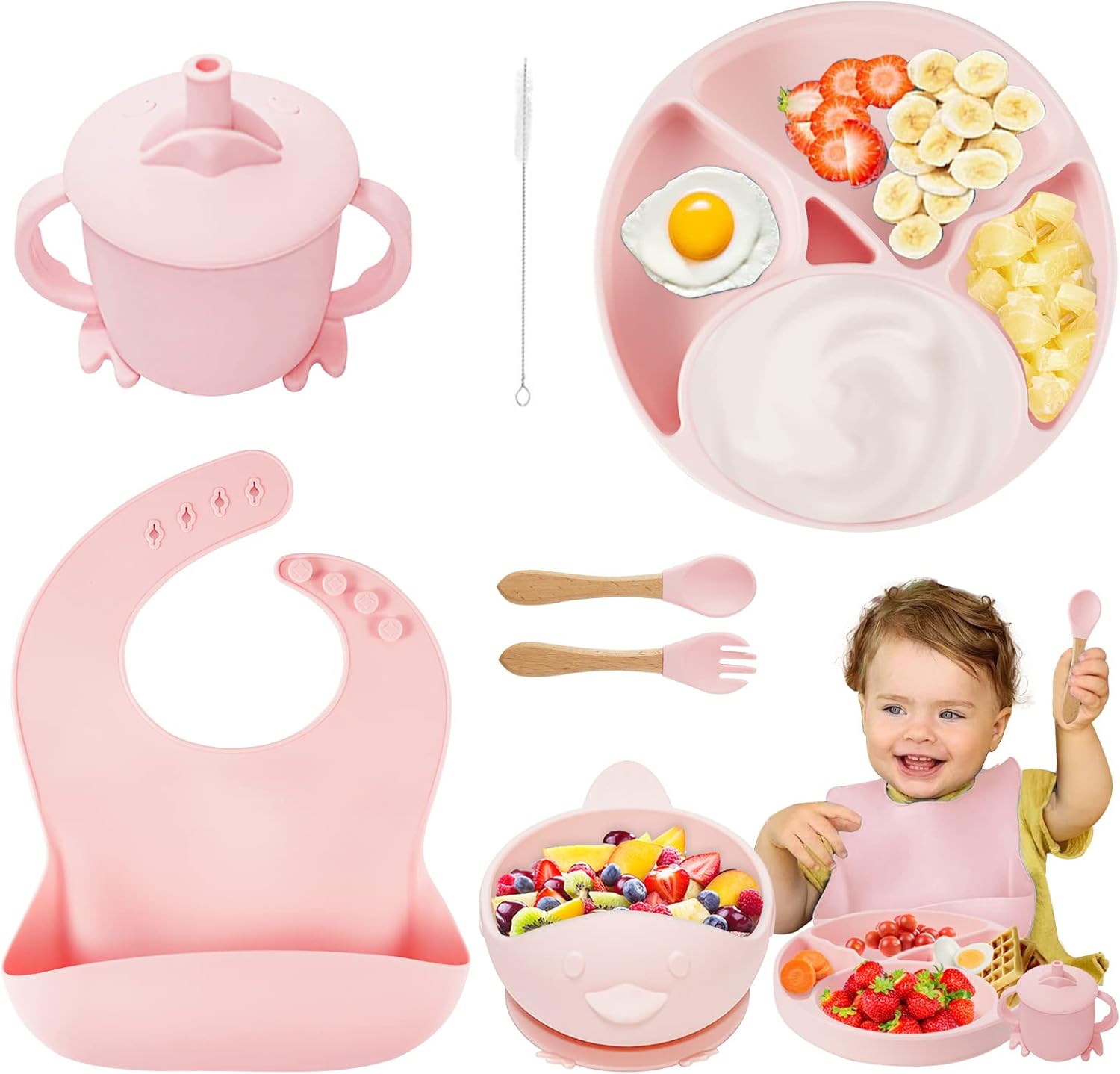Vajillas de Silicona Grado Alimenticio de 8 Piezas de platos para Bebé,Adherente,Fácil de ...