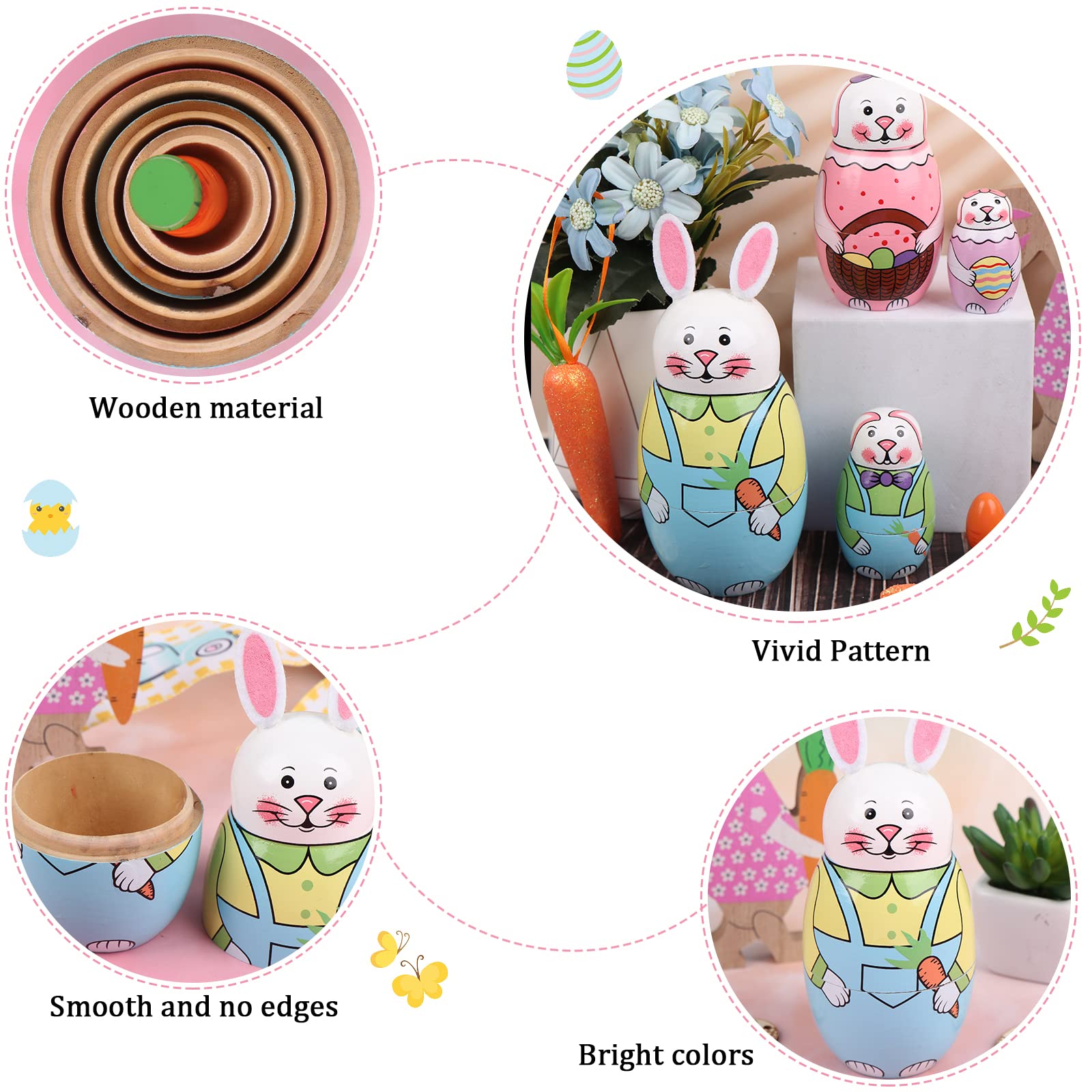 Rabbit Stacking Toys Wooden 5 Piece Easter Bunny Nesting Dolls Set ...