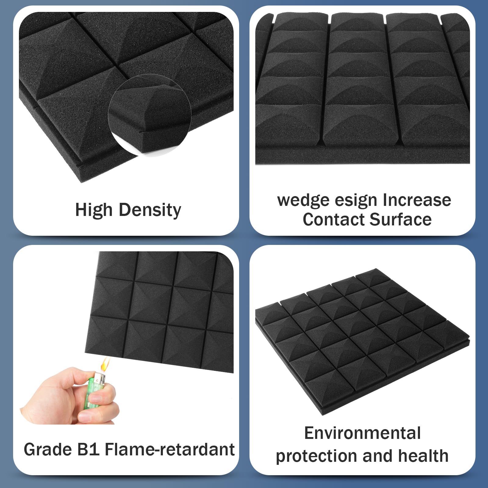 Snapklik.com : HWLIYUTAI 6 Pack Acoustic Foam Panels, 19.6 X 196x 2 ...