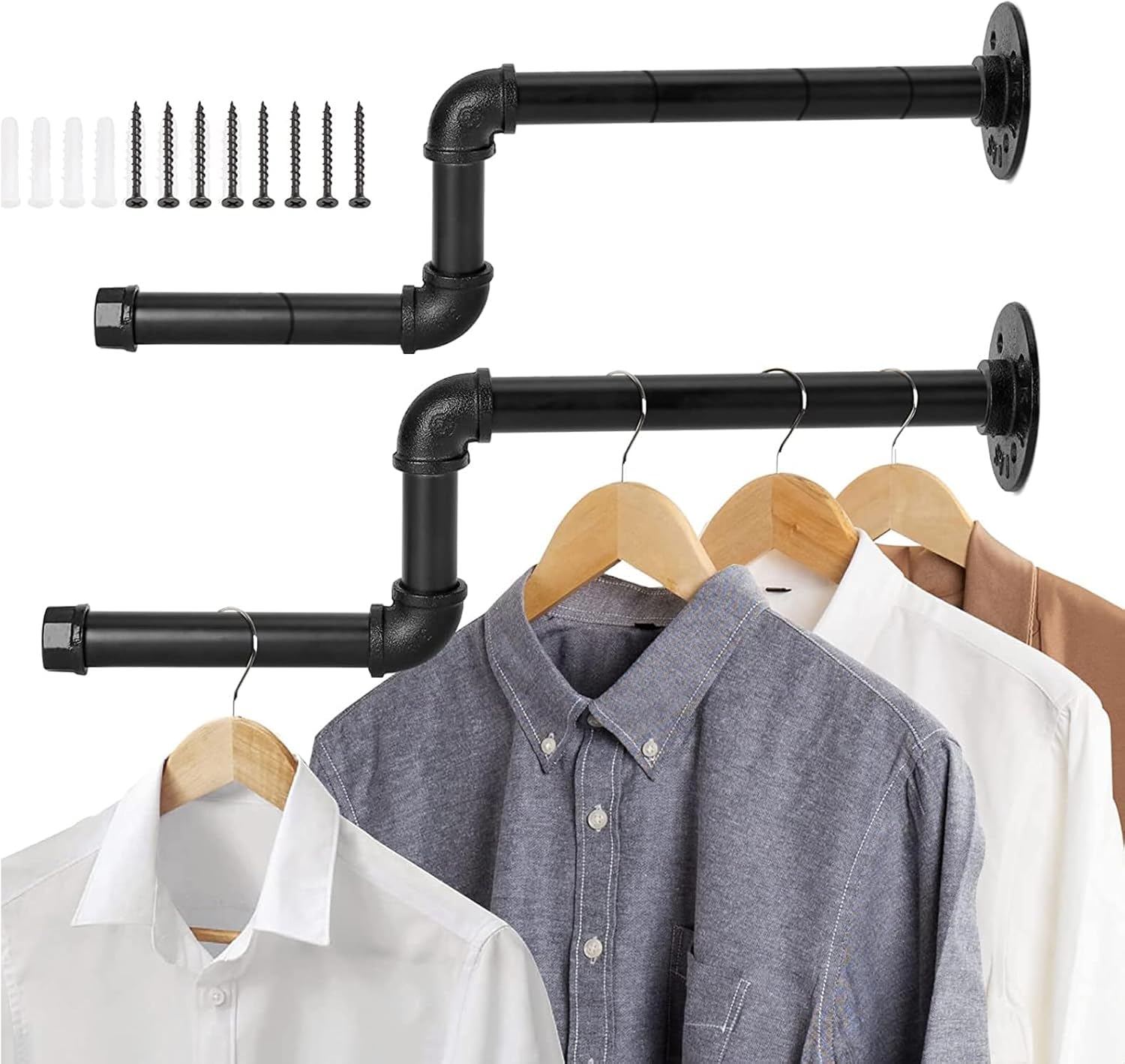 Supernic Wall Mounted Clothes Rail 43cm Set of 2 Industrial Pipe Towel ...