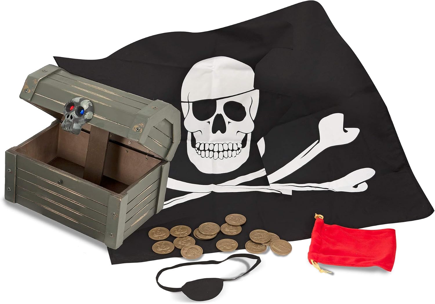 Melissa & Doug Wooden Pirate Chest (Pretend Play Treasure Chest Set ...