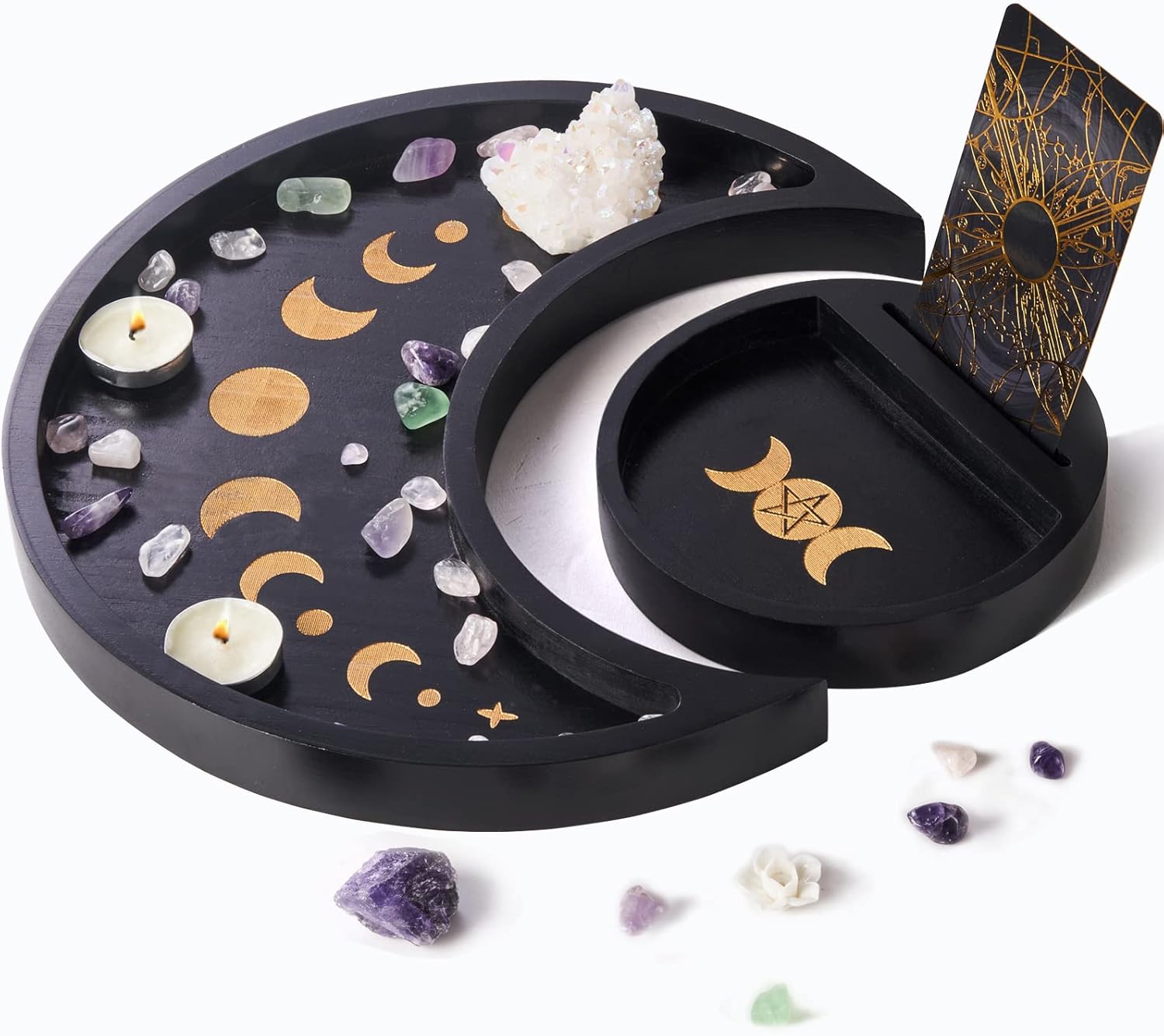 Amazon.com: Yougoals Moon Tray Set - Black Wooden Crystal Tray with ...