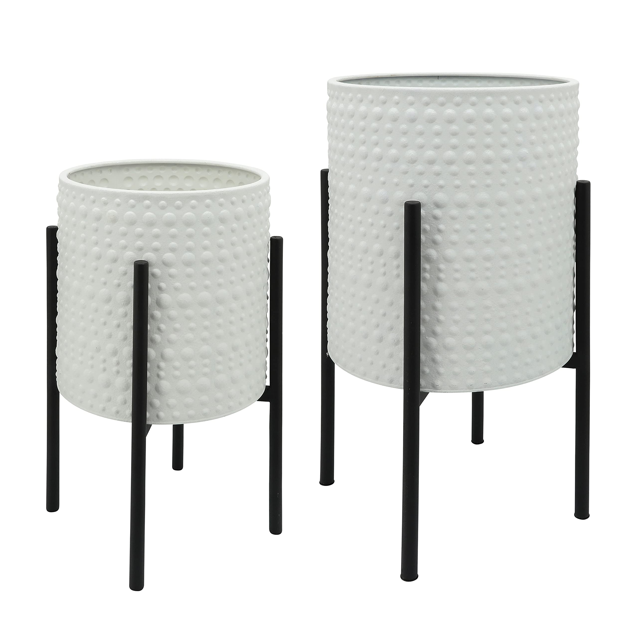 Sagebrook Home Set of 2 Textured Dots Metal Plant Pots with Stands for ...