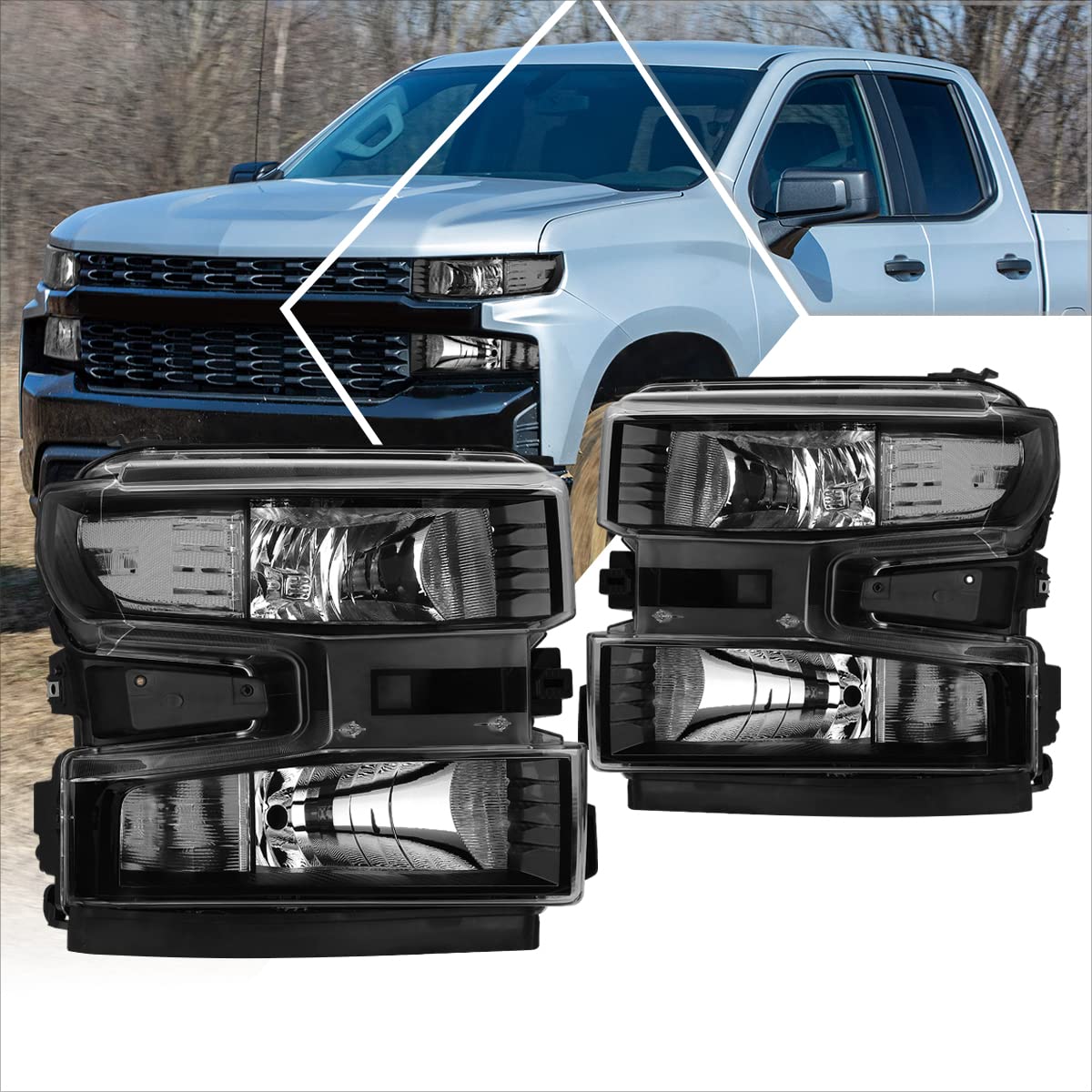 Amazon.com: Black Housing/Clear Corner Headlights Assembly Compatible ...