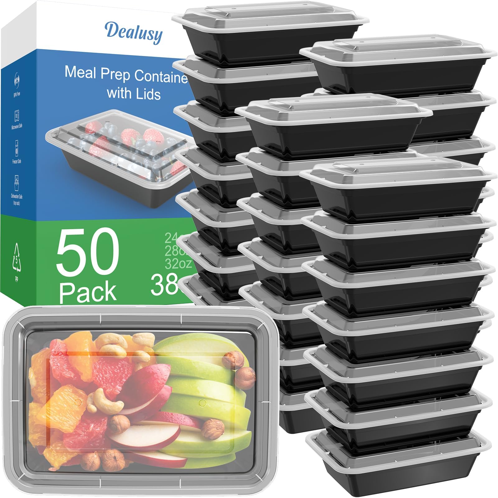 Amazon.com: Ezalia 30 Pack- Meal Prep Containers 38oz, Plastic Food ...