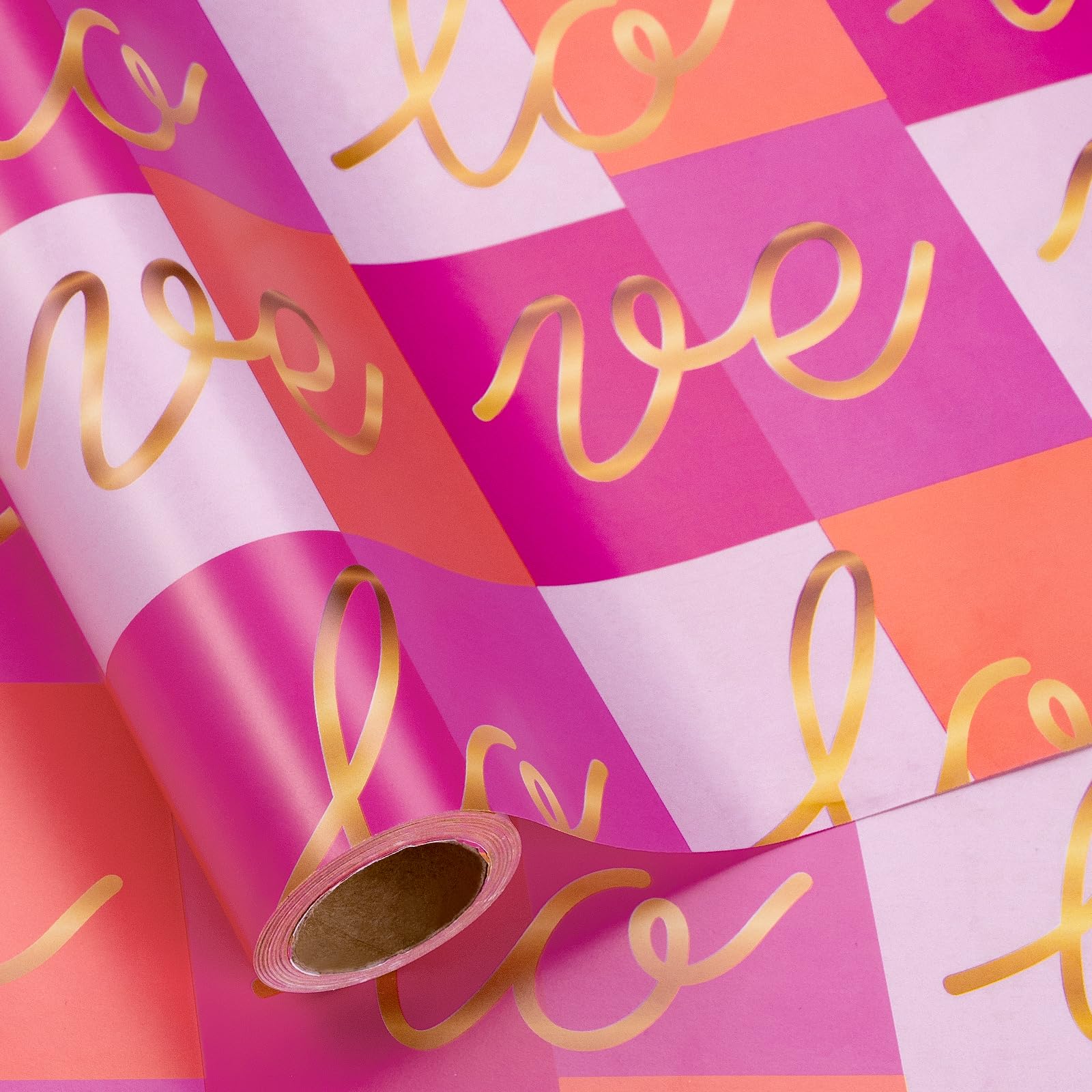 Amazon.com: LeZakaa Valentine's LOVE Wrapping Paper Roll, Golden Love ...
