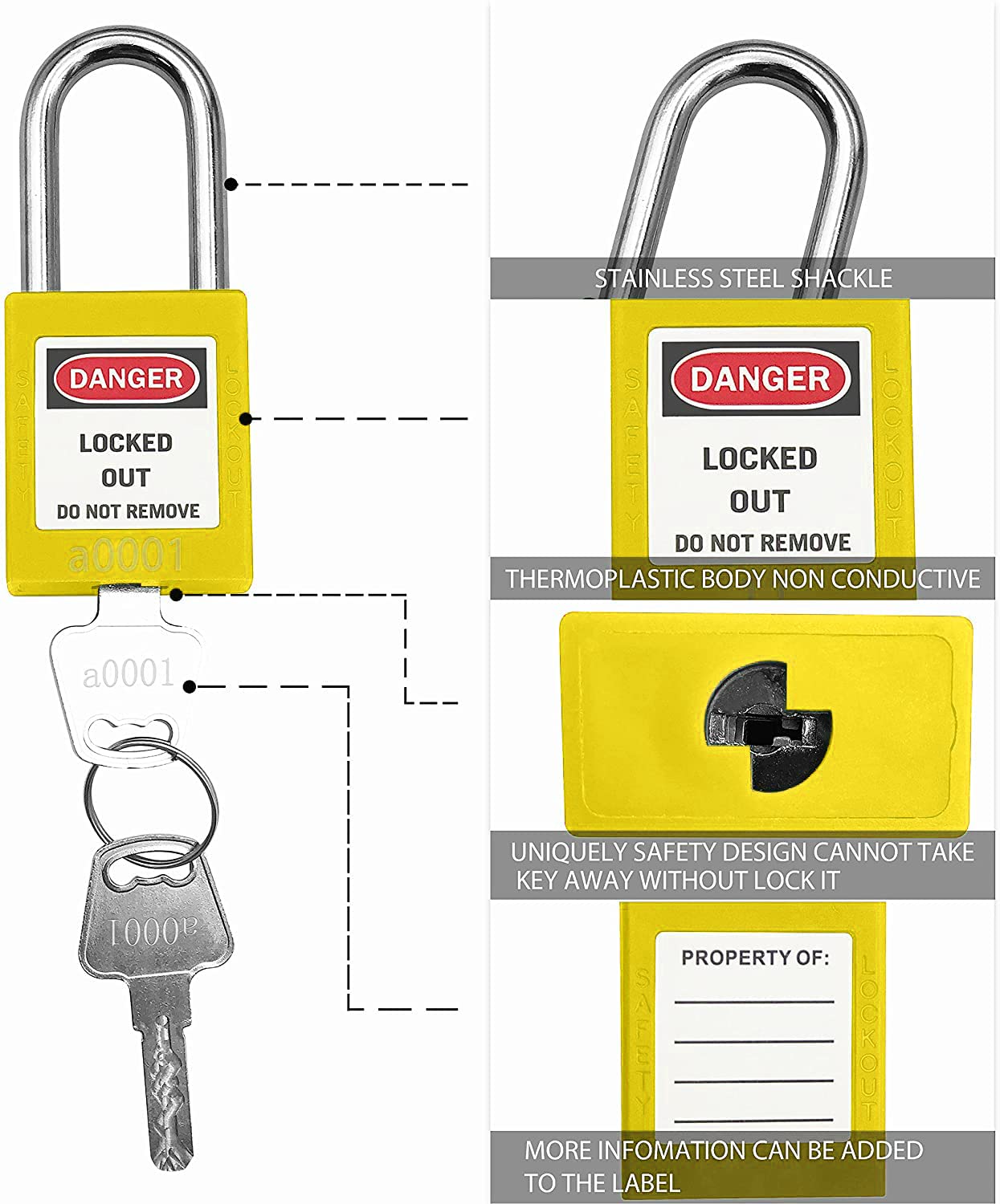 Snapklik.com : Lockout Tagout Lock - 5 Loto Safety Padlocks For Lock ...