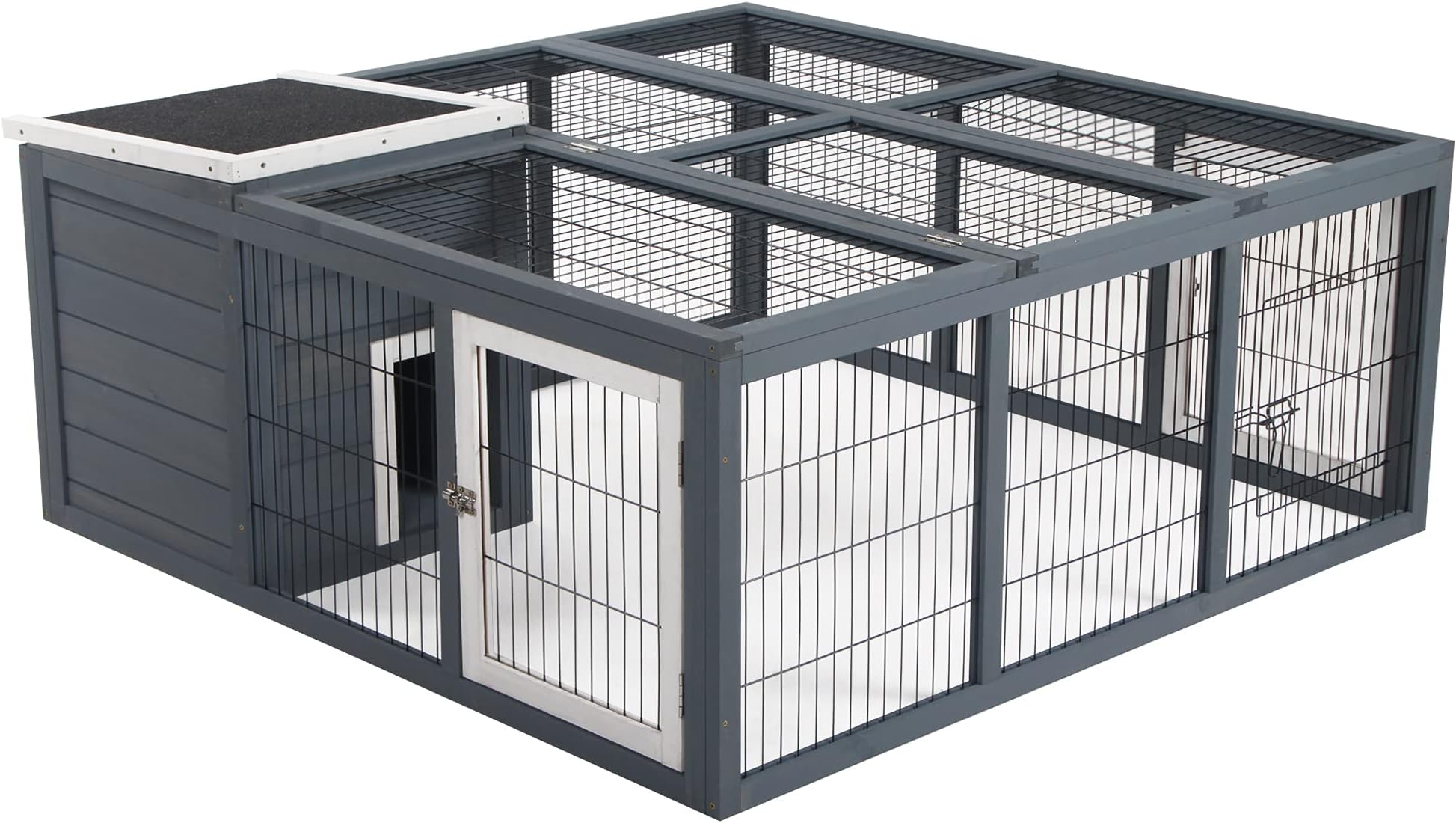 PawHut Rabbit Hutch Outdoor, Guinea Pig House, Bunny Run Cage with ...