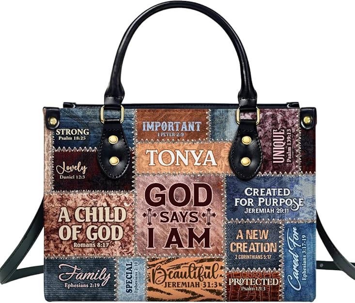 Amazon.com: God Says I Am - Personalized Leather Handbag, Leather Bible ...