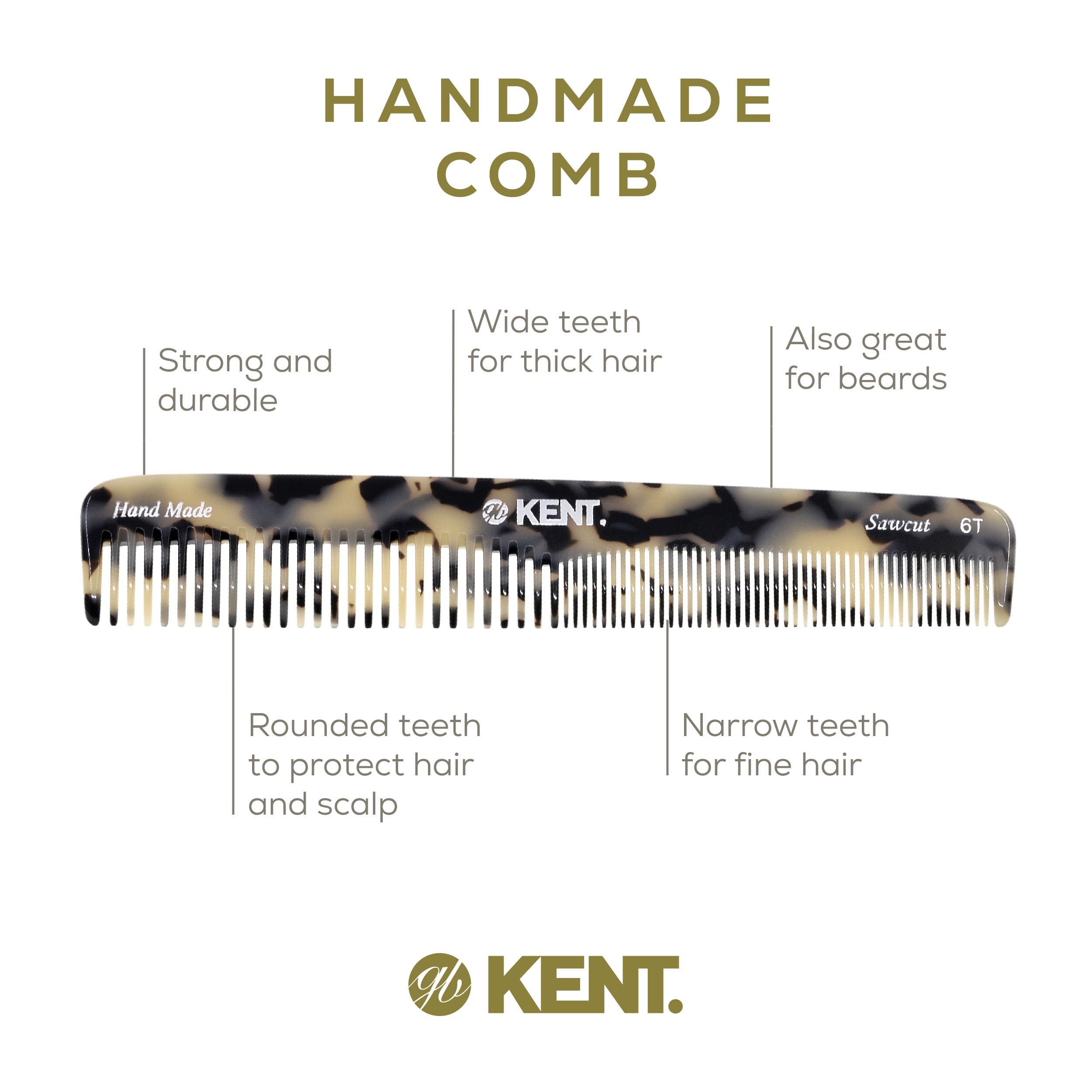 Snapklik.com : Kent 6T TW Fine Tooth And Wide Tooth Hair Comb, Handmade ...
