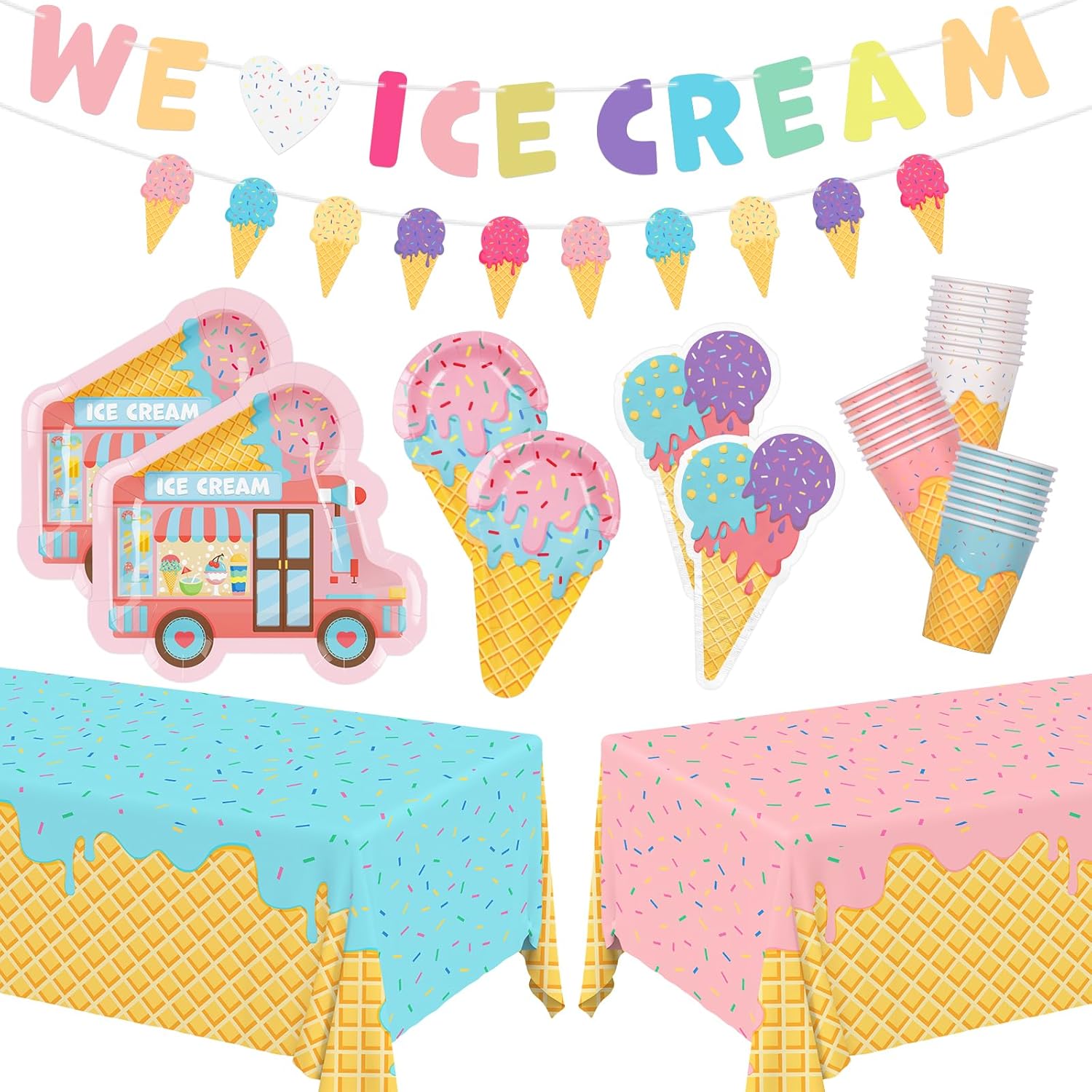 Amazon.com: Ice Cream Party Supplies Kit for 24: Ultimate Bundle with ...