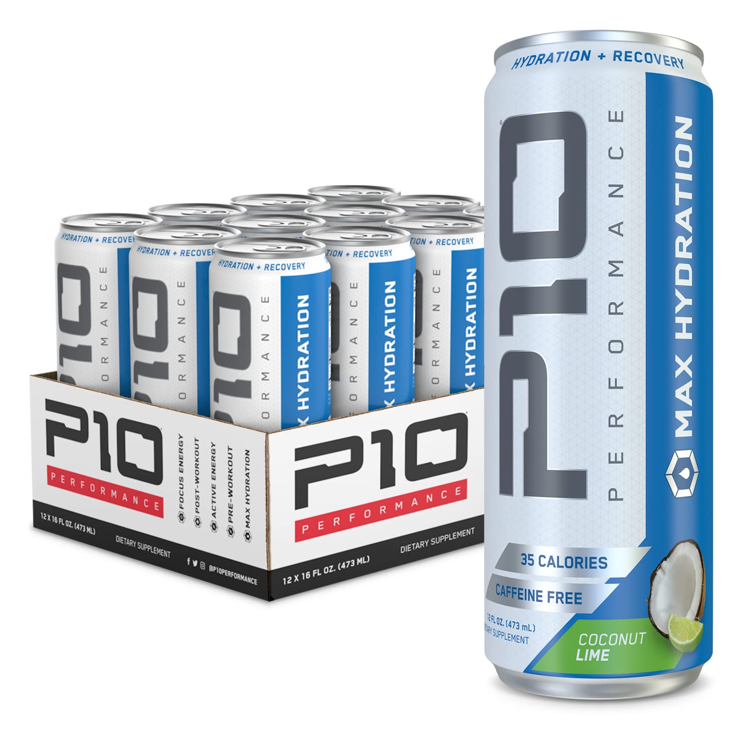 Amazon.com: P10 Performance Max Hydration Drink - 12-Pack, Coconut Lime, 12oz Cans ...