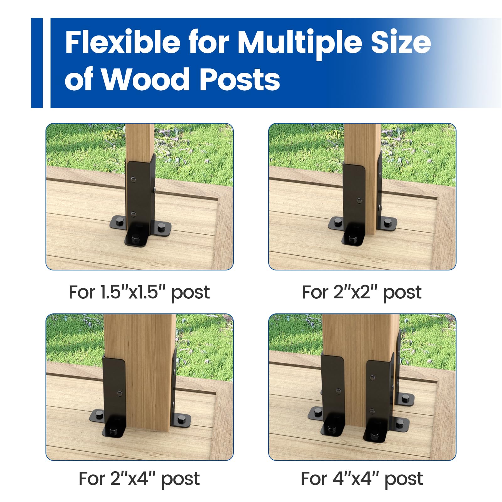 Snapklik.com : 4Pack Adjustable Post Base Brackets Fit 15x15 2x2 2x4 ...