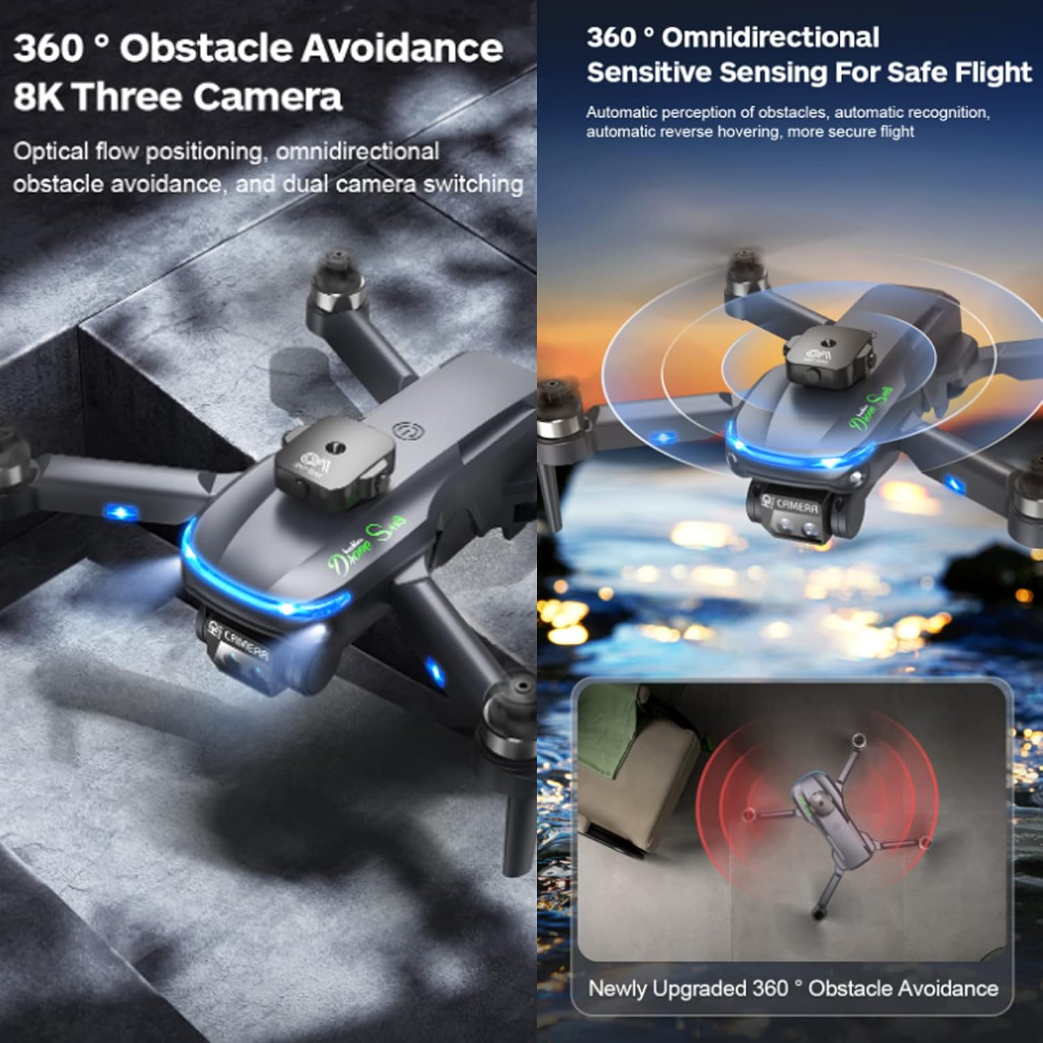 FIEFROTD Drone K9 Series 18+ Mins Flight TimeFour-Sided Obstacle ...