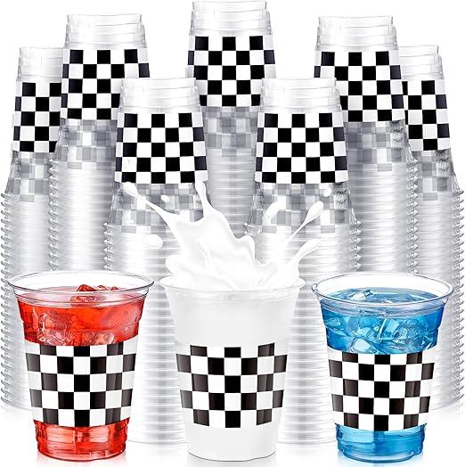 Amazon.com: SiliFine 100 Pcs 12 oz Race Car Cups Checkered Flag ...