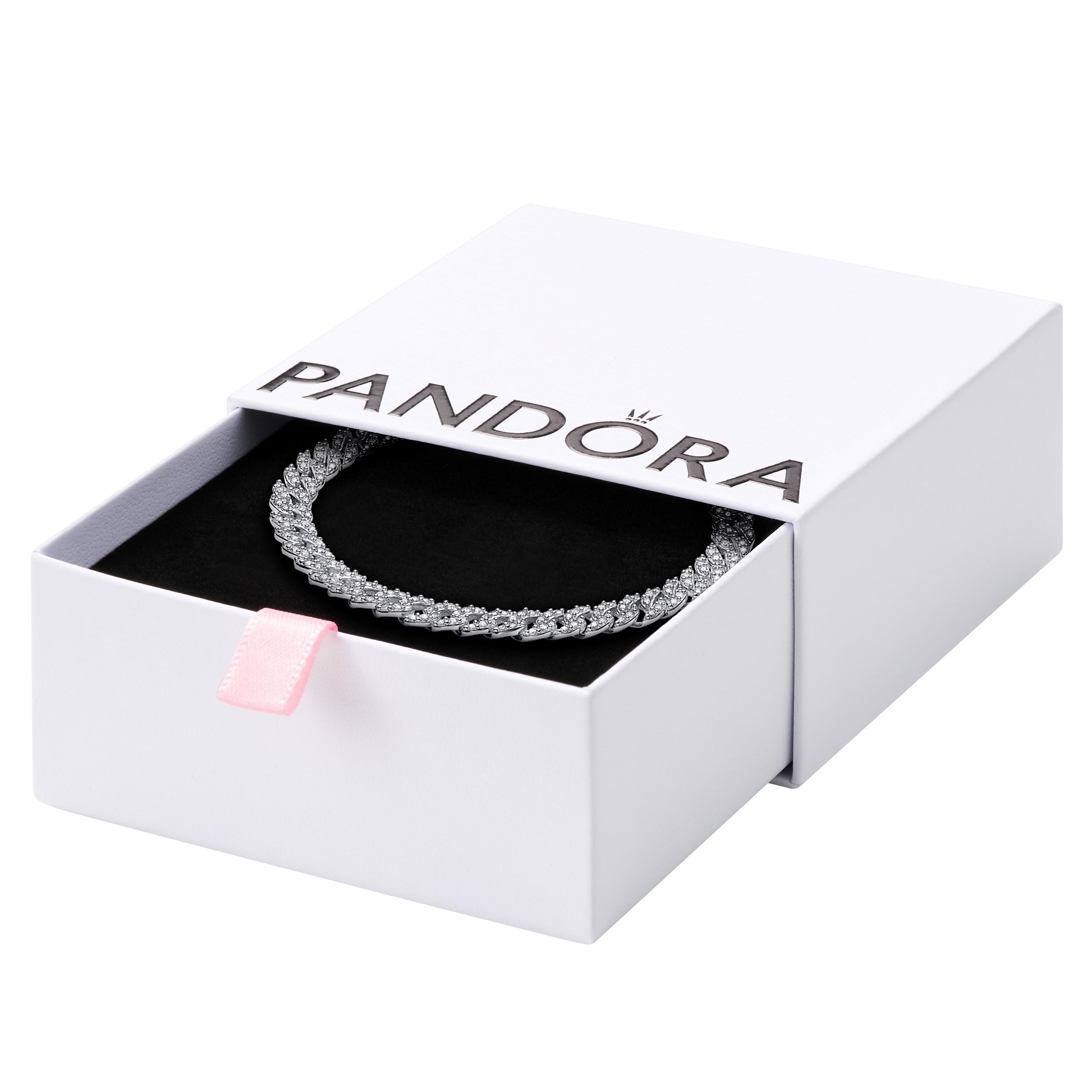 Amazon.com: PANDORA Timeless Pavé Cuban Chain Bracelet - Gift for Her ...