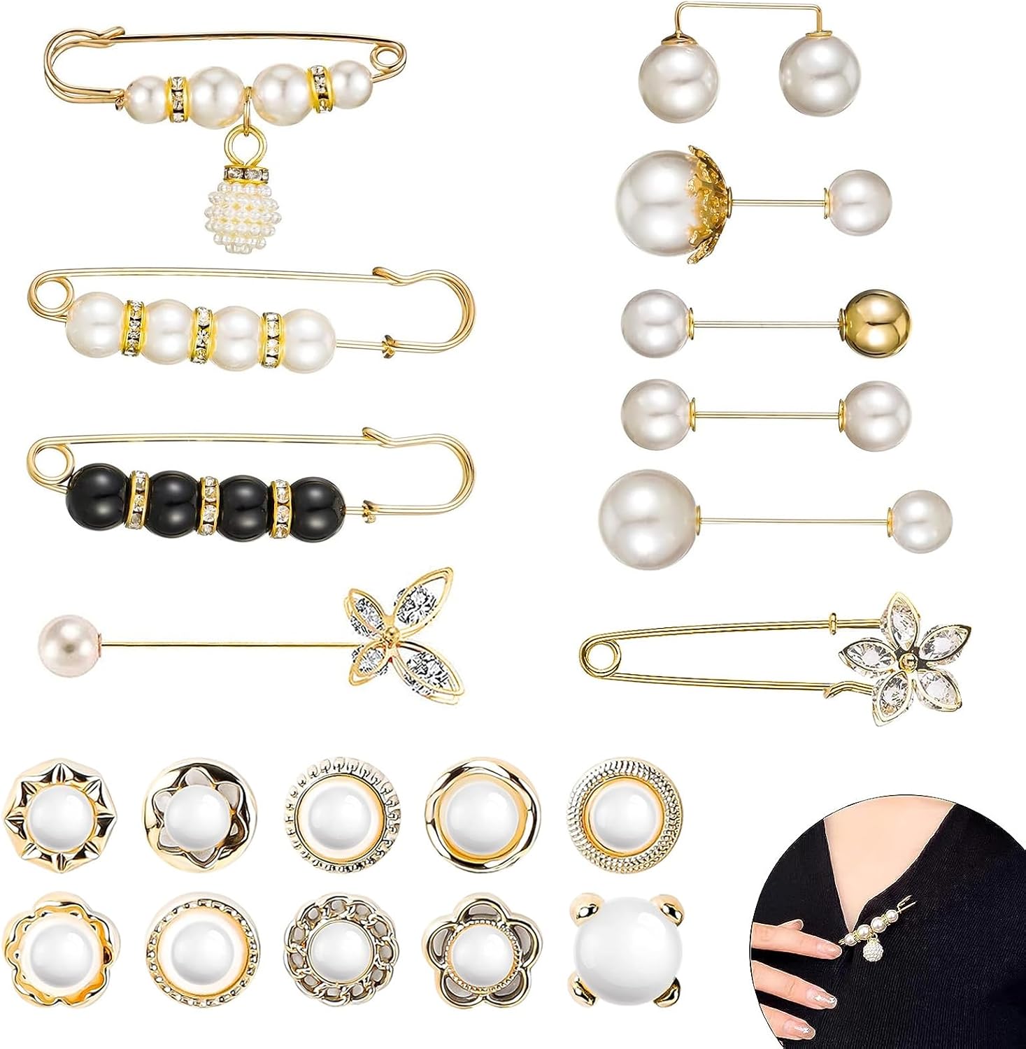 Anti Exposure Fixed Brooches Set, 20 PCS Modesty Pins Shirt Brooch ...