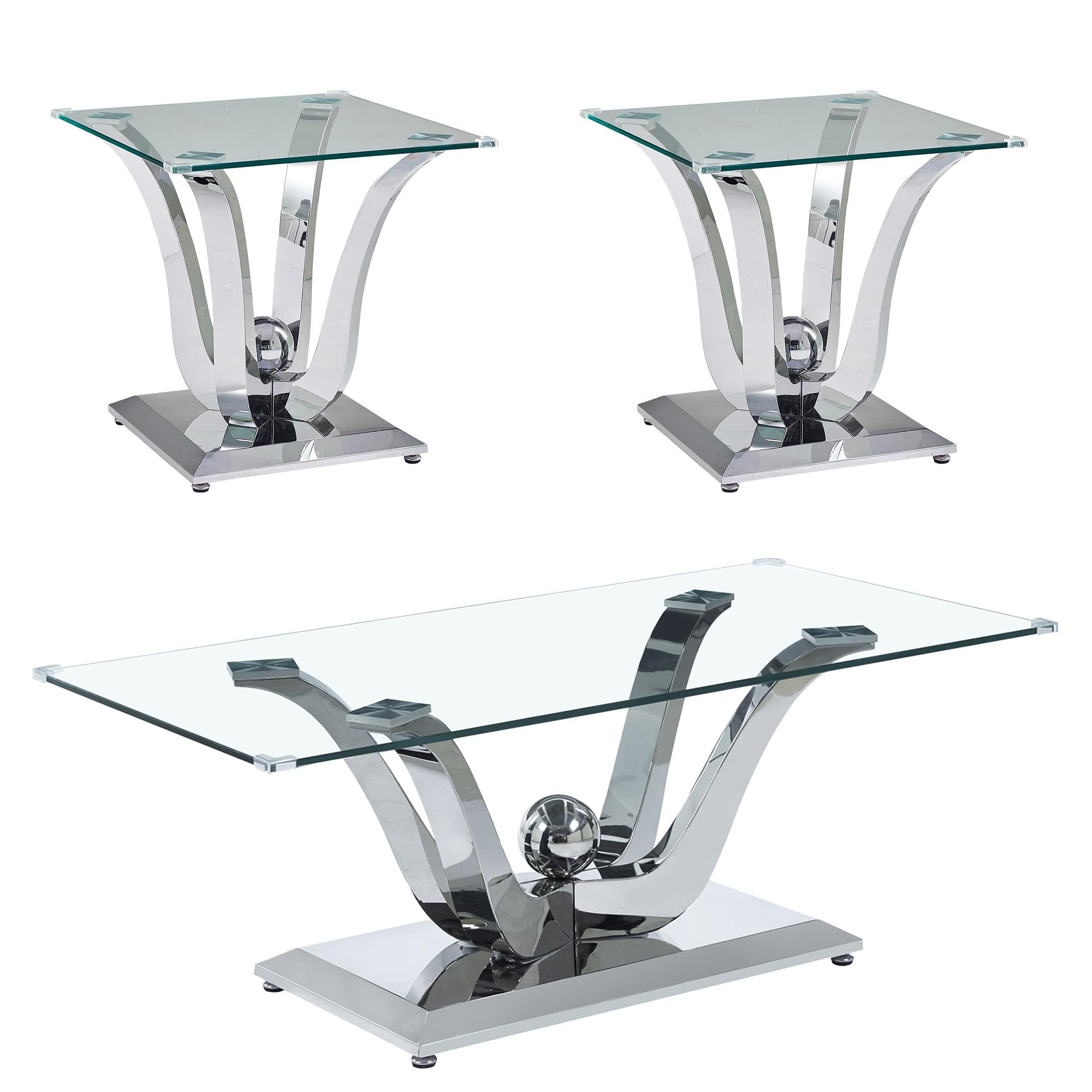 Amazon.com: AMHDDT Living Room Table Set of 3, 47" Silver Glass Coffee ...
