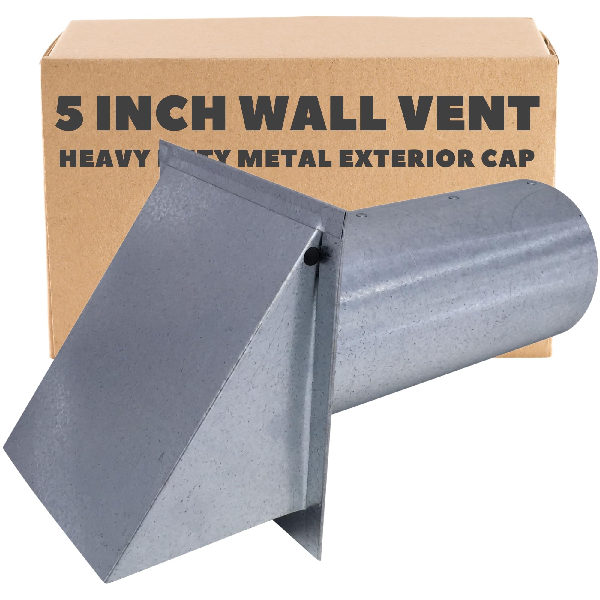 5 Inch Wall Vent Cap - Galvanized Steel with Damper & Screen - Heavy ...