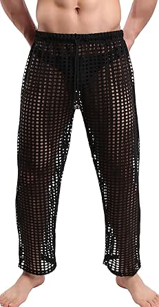FEOYA Men Sheer Pants See Through Low Waist Pajama Bottoms Mesh Workout ...