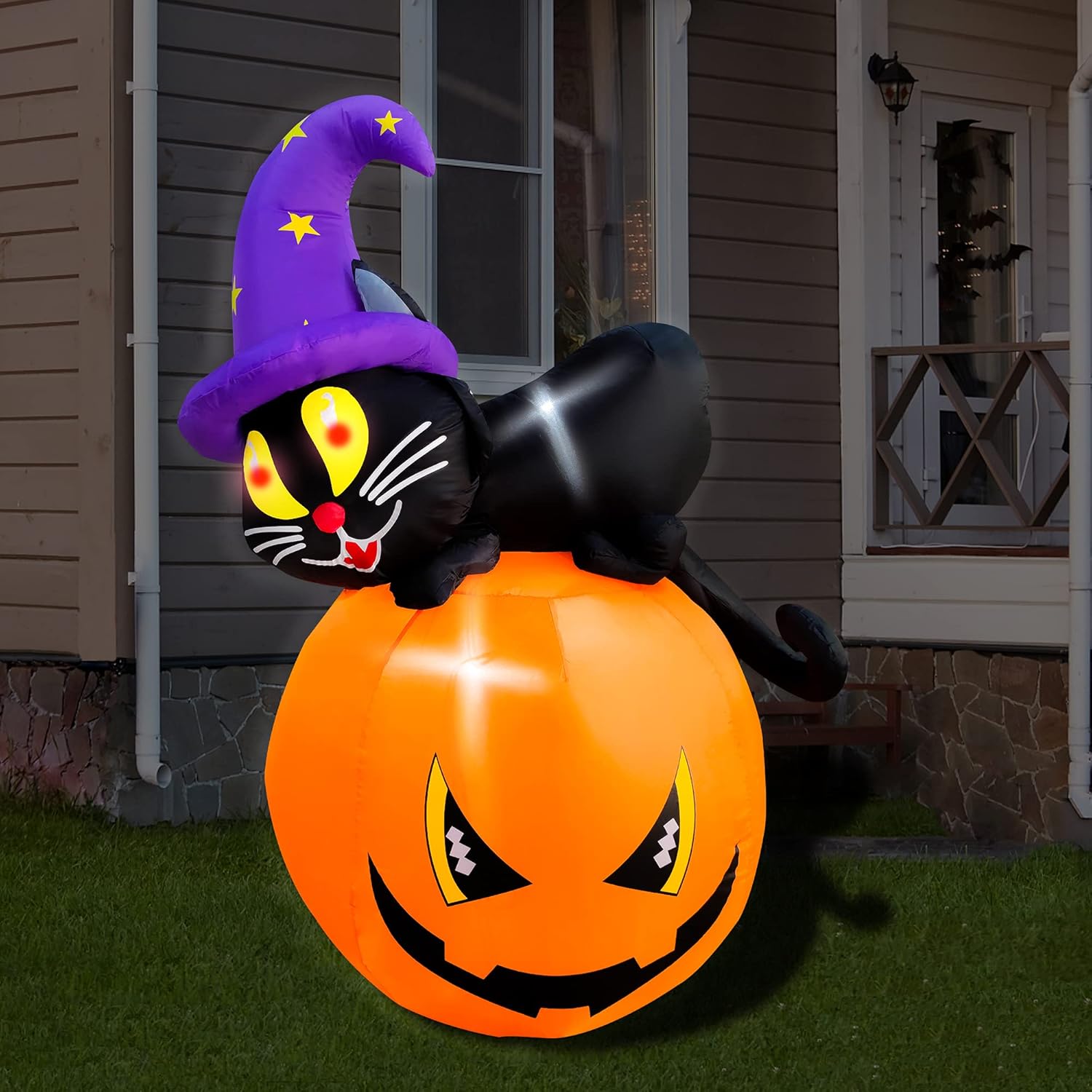 Amazon.com: BLOWOUT FUN 5ft Inflatable Halloween Cute Black Cat with ...