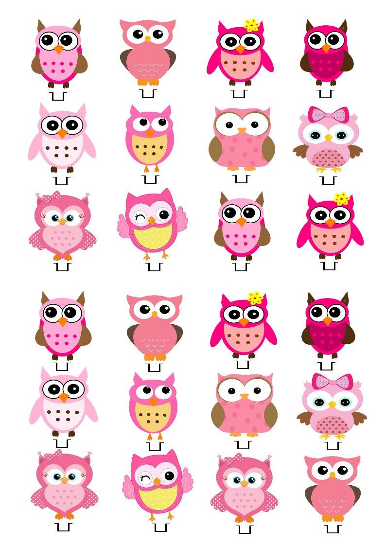Baby Shower Girl Owl Owls Stand UP Edible Paper Cupcake Toppers Cake ...