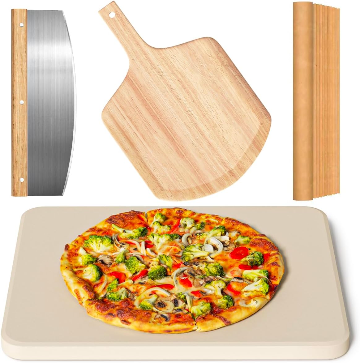 Amazon.com: Navaris XL Pizza Stone Set for Baking - Cordierite Pizza ...