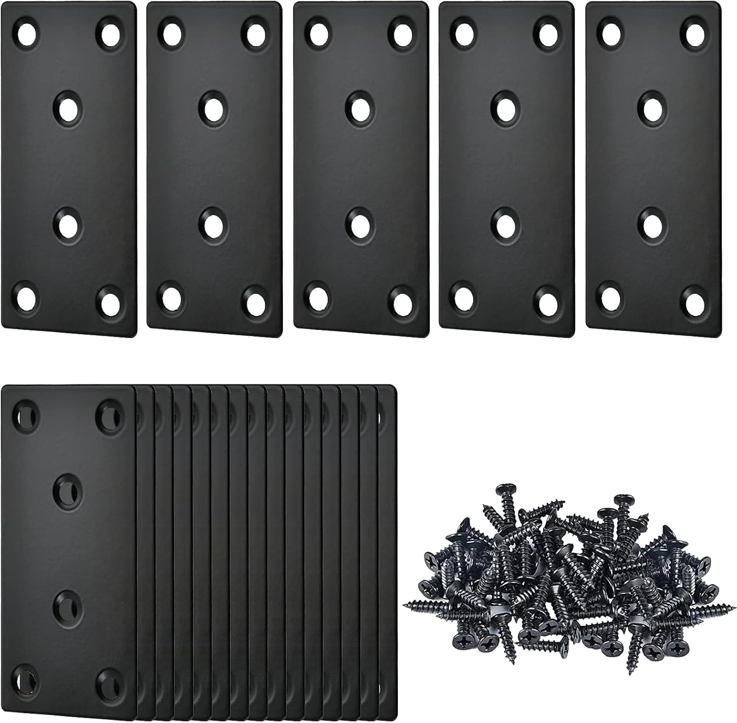 Worldity 20PCS Black Flat Mending Plates, 3-1/8” Stainless Steel ...