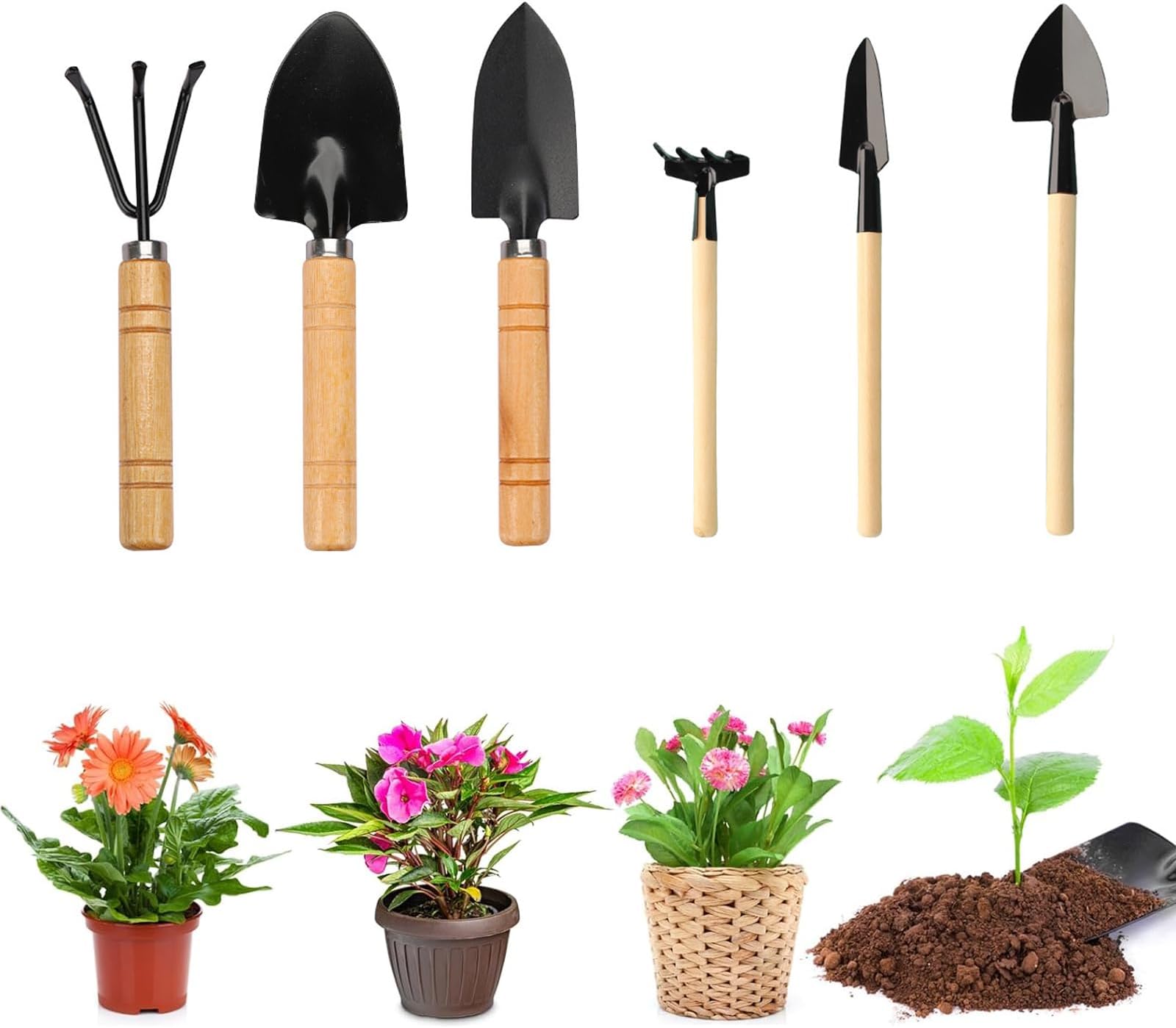 Mini Garden Tools Set, 6Pcs Home Tiny Gardening Kit, Small Shovel Rake ...