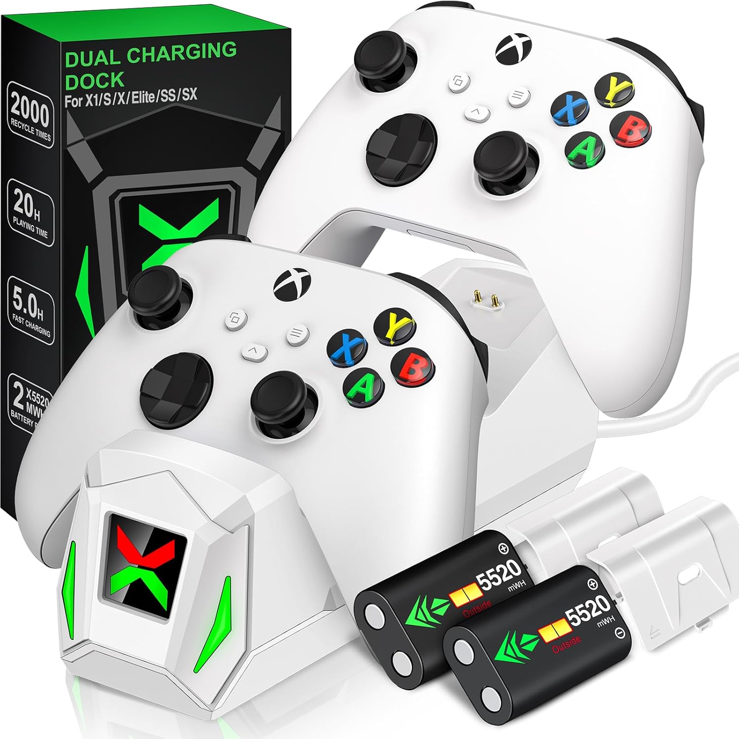 Amazon.com: Controller Charger Station with 2x5520mWh Rechargeable ...