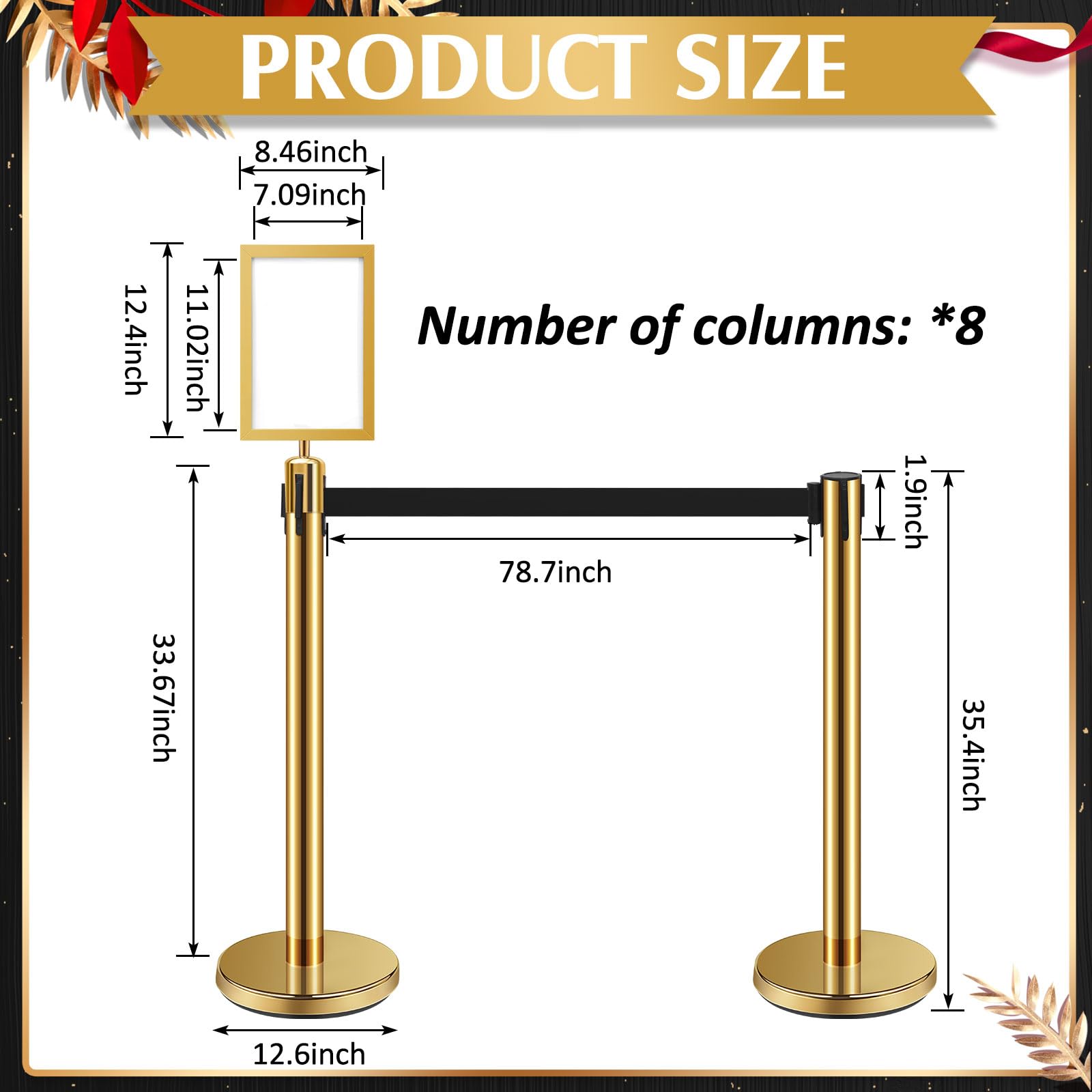 Ferraycle 8 Set Stainless Steel Stanchions with Retractable Belts 6.6 ...