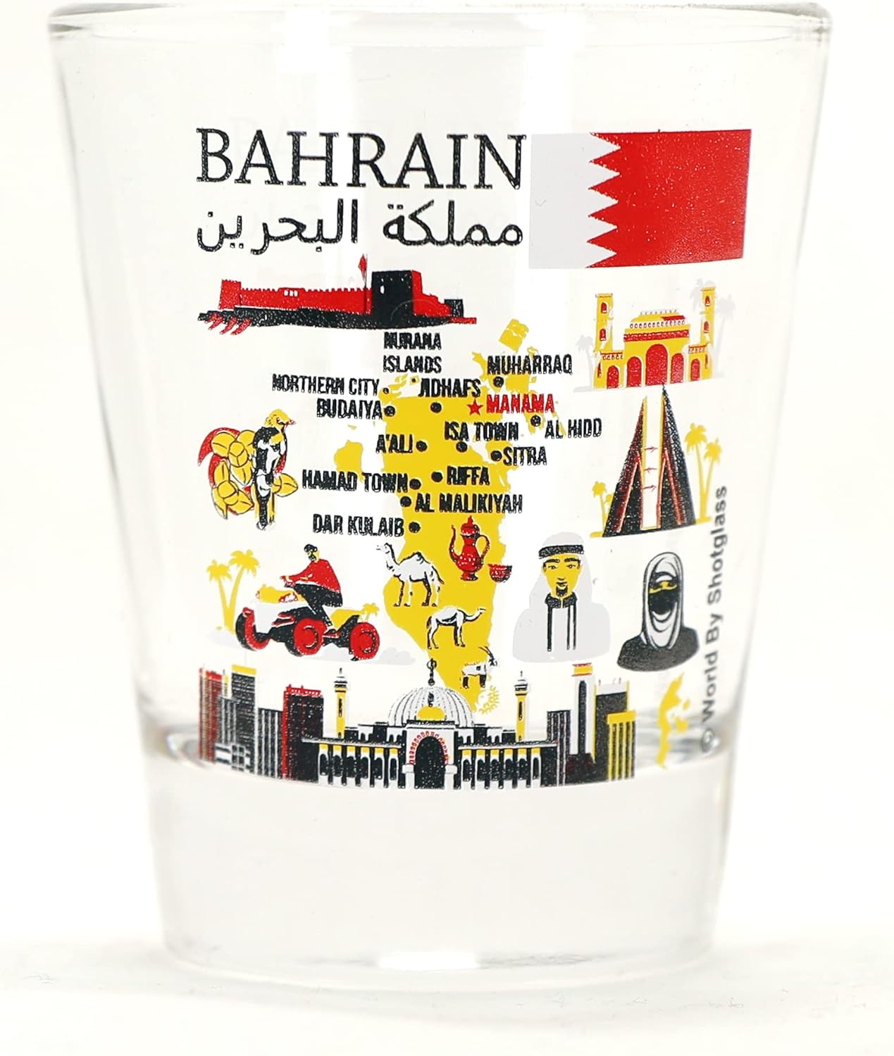 Amazon.com | Bahrain Landmarks and Icons Collage Shot Glass: Shot Glasses