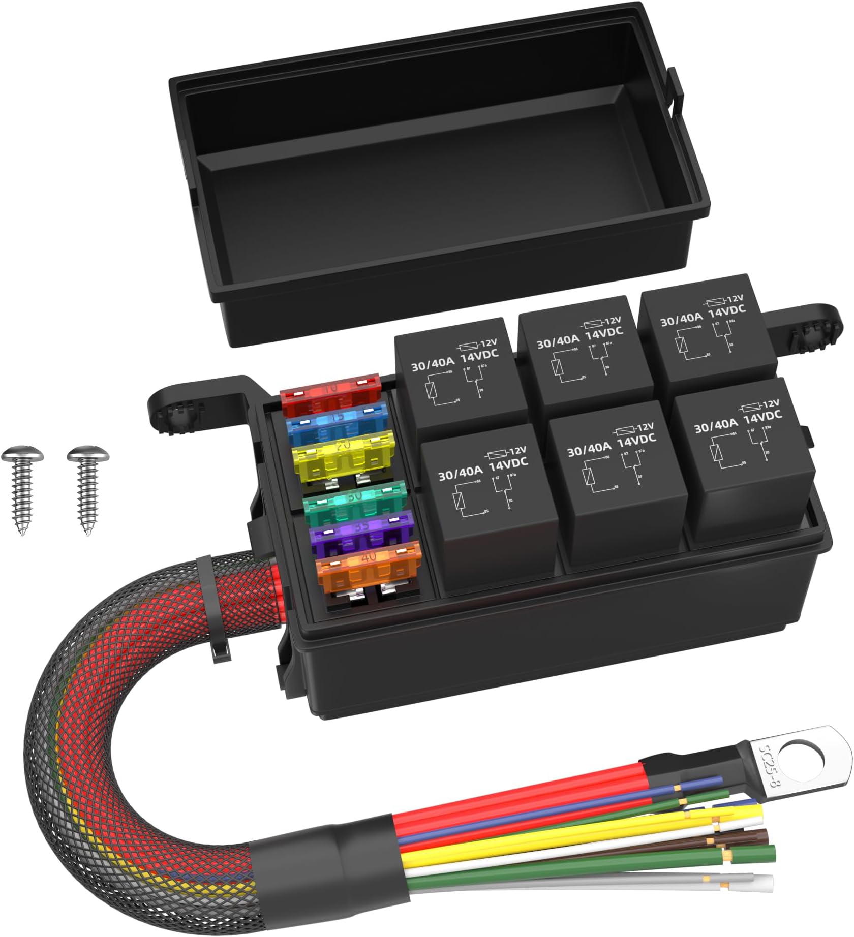 Amazon.com: RVBOATPAT 12V Fuse Relay Box 6 Way Relay Fuse Box Pre-Wired ...