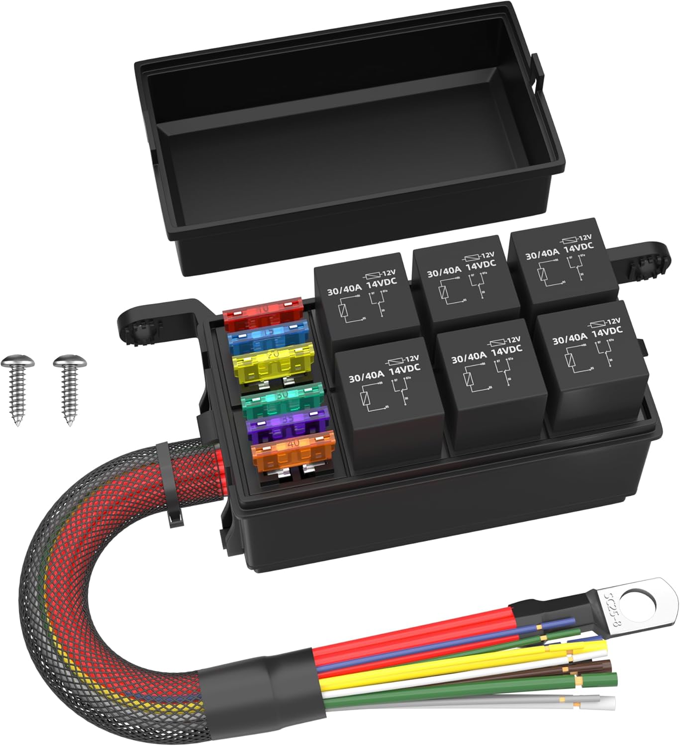 Amazon.com: RVBOATPAT 12V Fuse Relay Box 6 Way Relay Fuse Box and 5 in ...