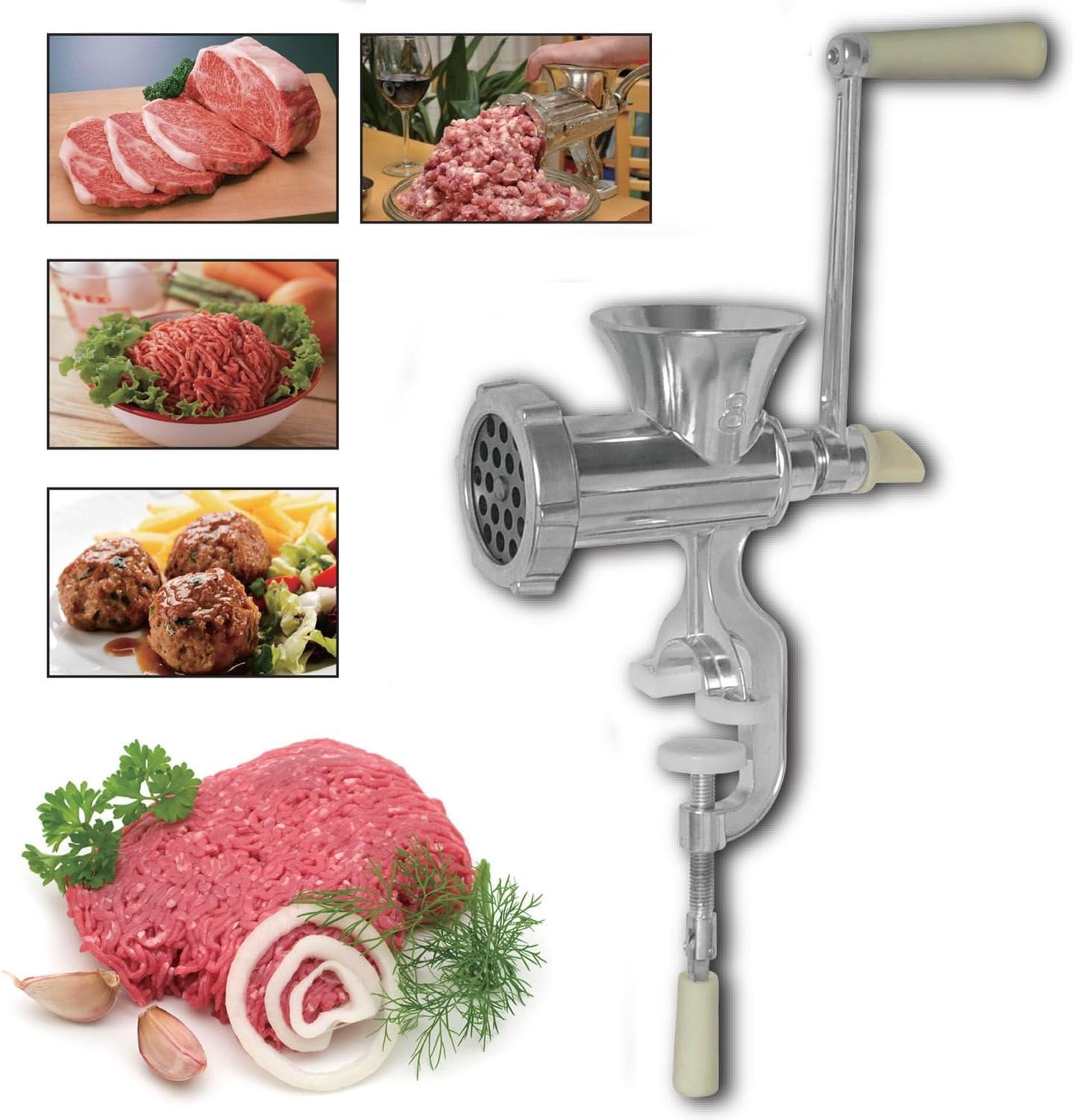 Heavy Duty Hand Operated Manual Meat Mincer Grinder Kitchen Beef Maker ...