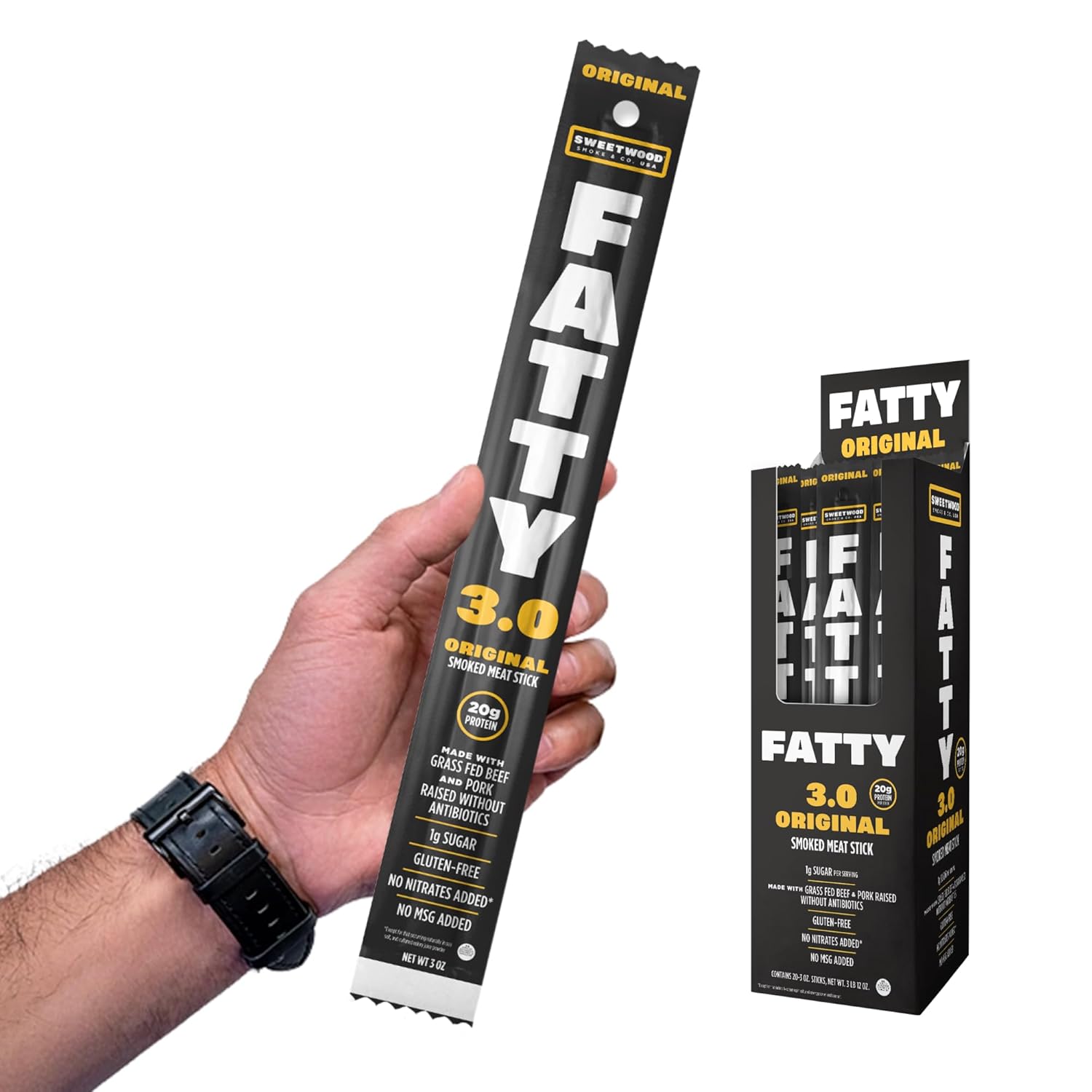 Amazon.com: FATTY Grass-Fed Beef Smoked Meat Sticks, Original Flavor ...