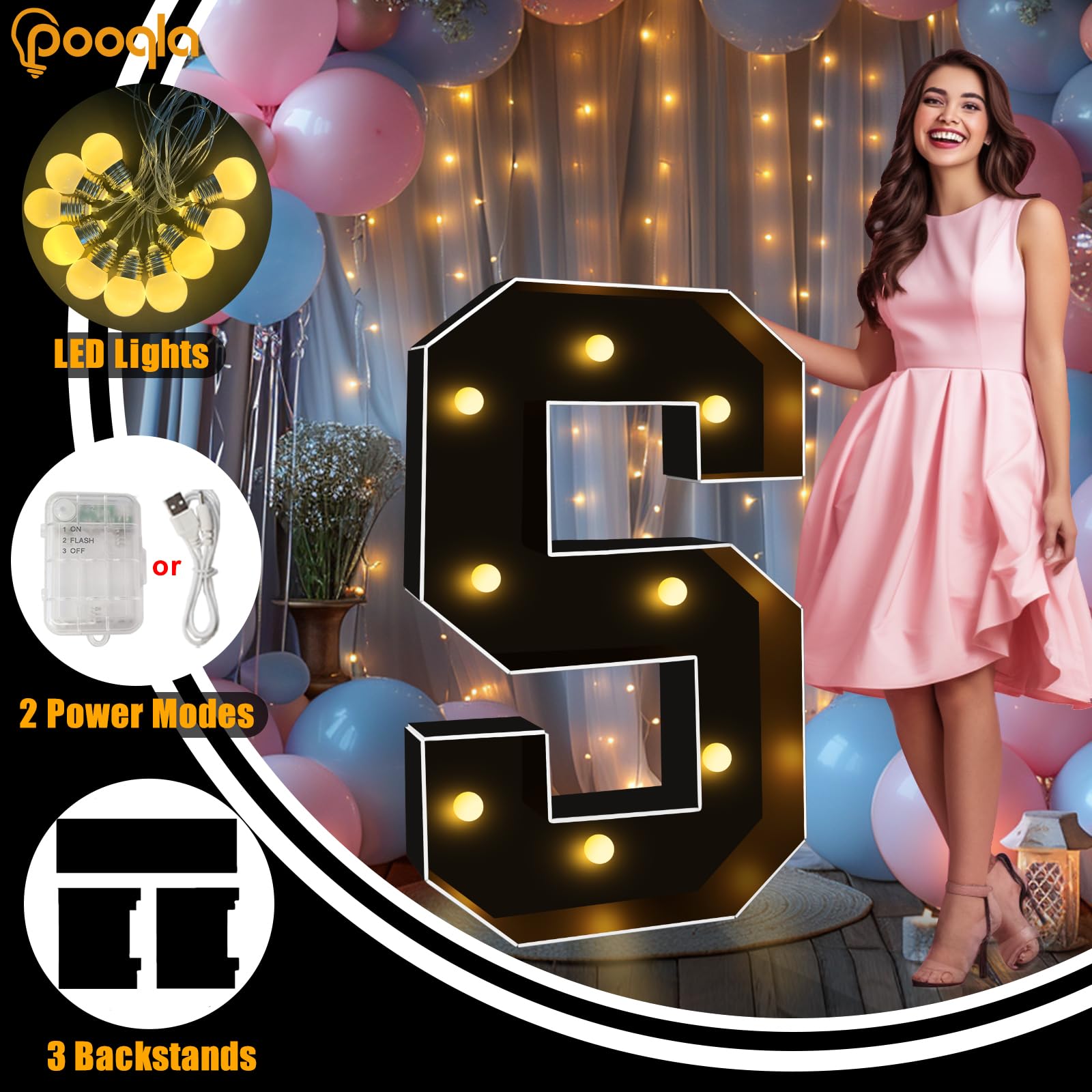 Snapklik.com : 3FT Marquee Light Up Letters, Black LED Party Decor ...