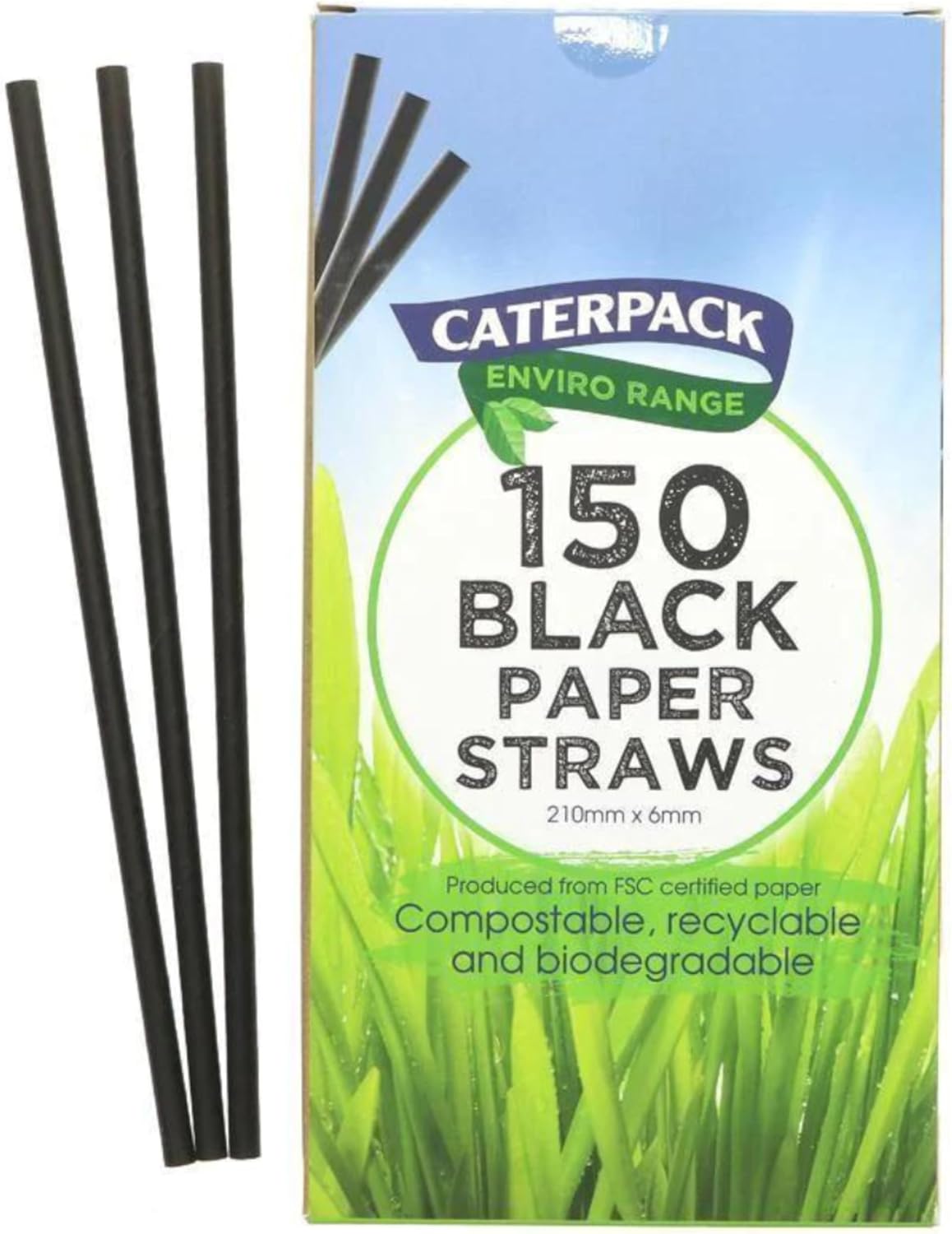Caterpack Enviro Range Black Flexi Paper Straws 150 Pack, 210 x 6mm ...