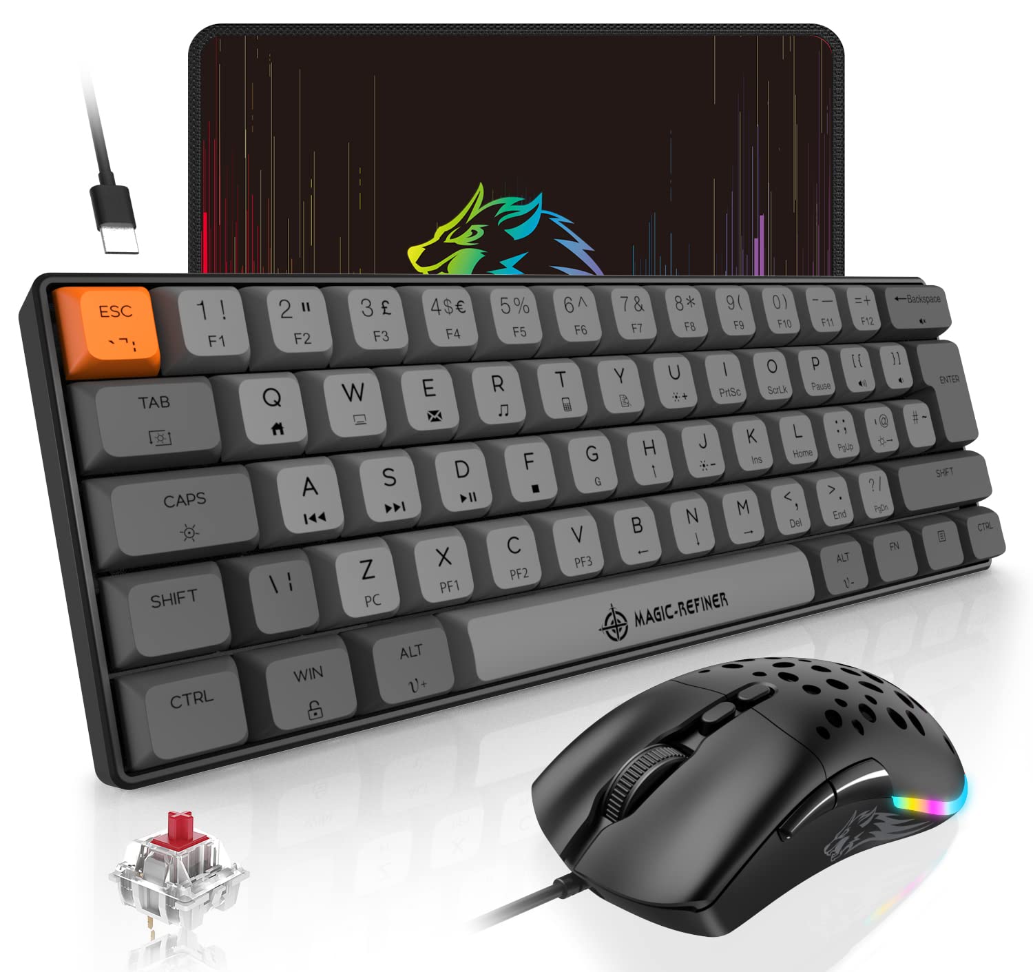 Buy MAGIC-REFINER Wired RGB Gaming Keyboard and Mouse Set, 60% Percent ...