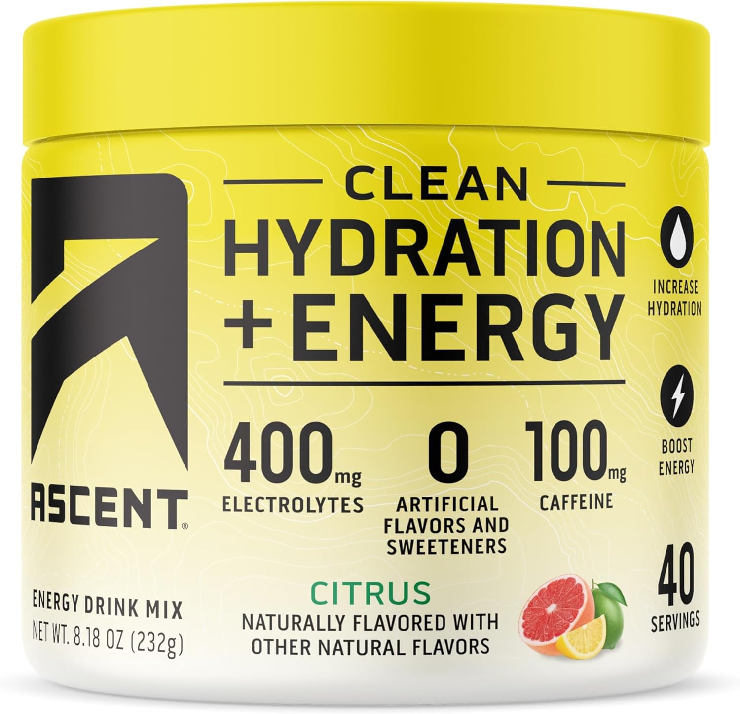 Amazon.com: Ascent Clean Hydration + Energy Electrolytes Powder - 100mg ...