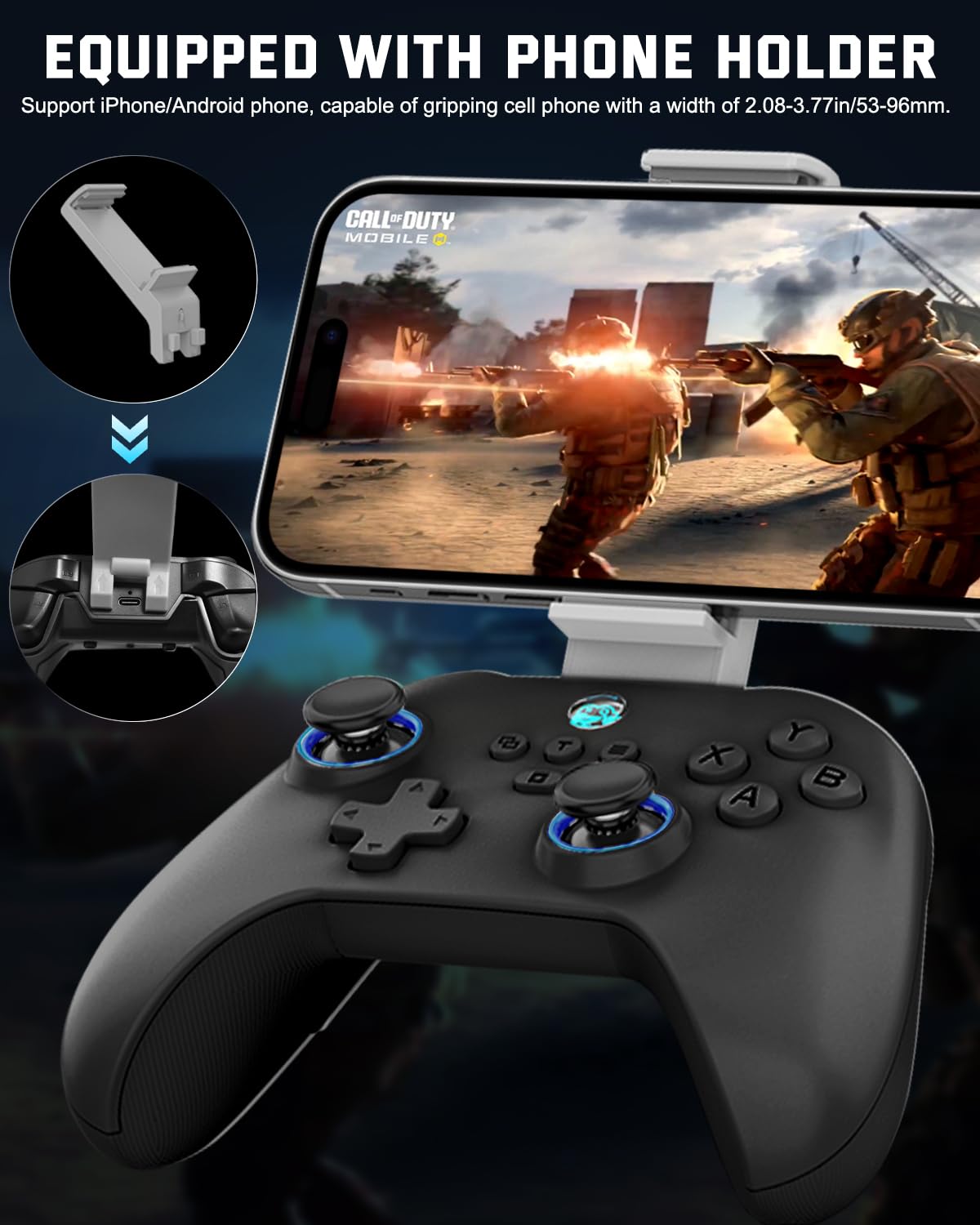 Joso Wireless Controller for Switch/PS4/Android/iOS/PC Gaming Controller with Phone Holder ...