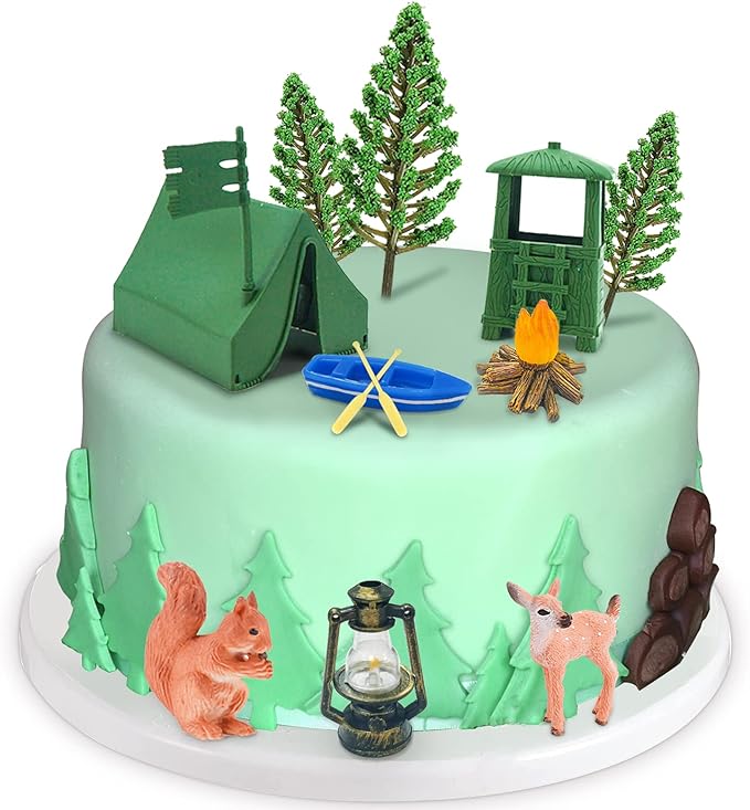 Amazon.com: Lukinuo 13pcs Camping Cake Topper Fireside Camp DecoSet ...