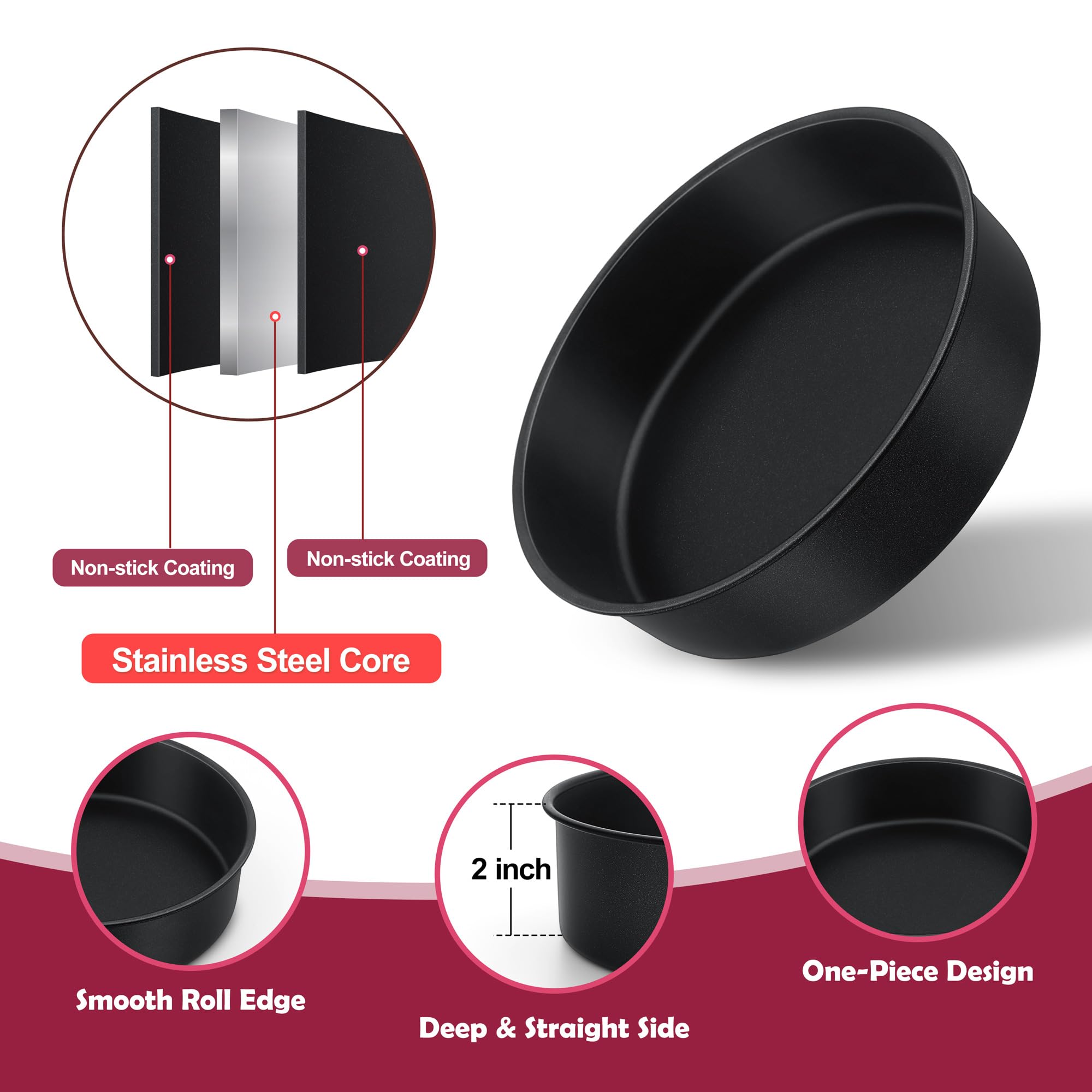 Snapklik.com : E-far 8 Inch Cake Pan Set Of 3, Nonstick Round Baking ...