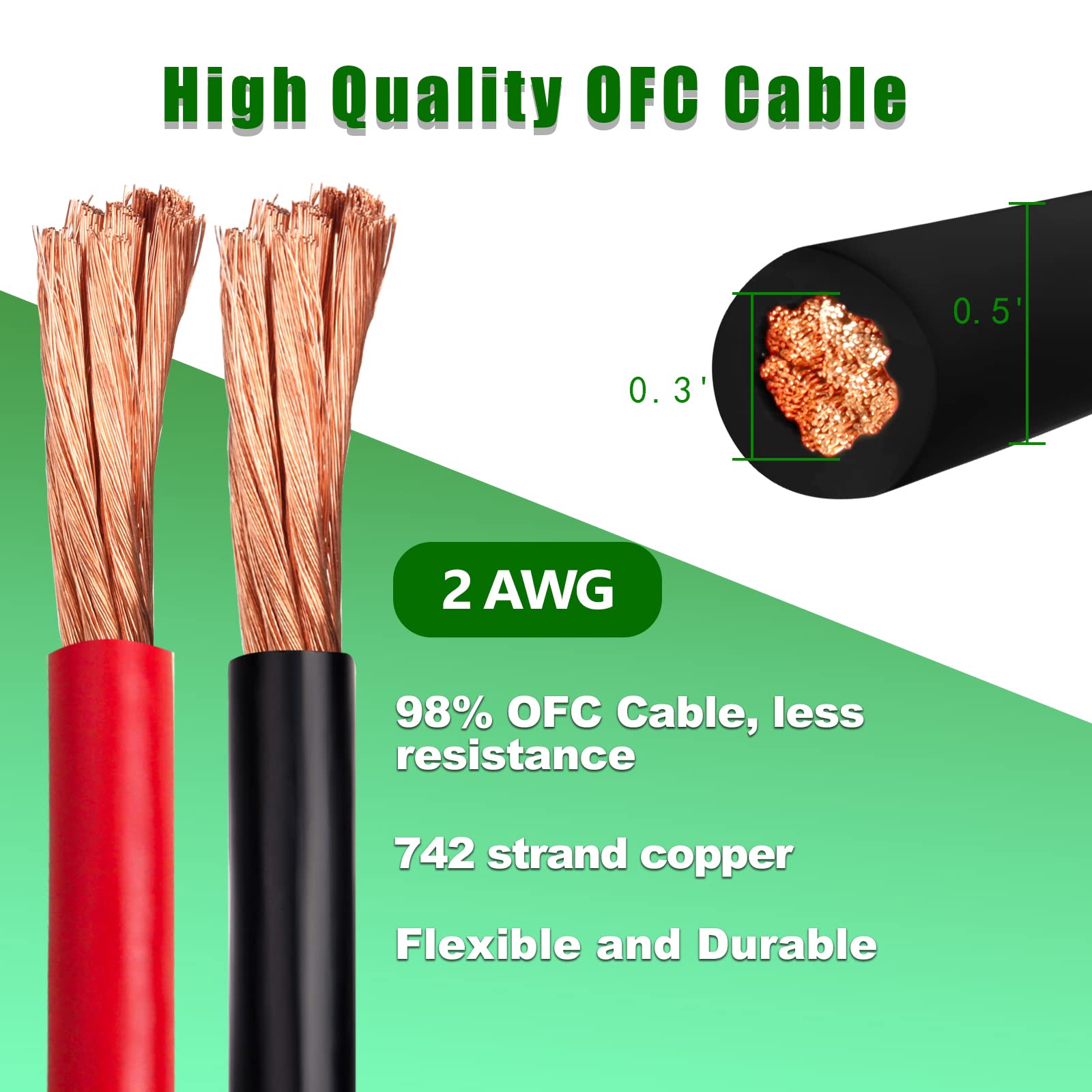Snapklik.com : 2 Gauge Battery Cable Copper Wire, 20FT Red+20FT Black 2 ...