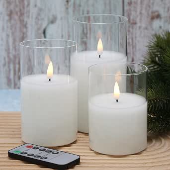 Eywamage Clear Glass LED Candles with Remote Flickering Realistic ...