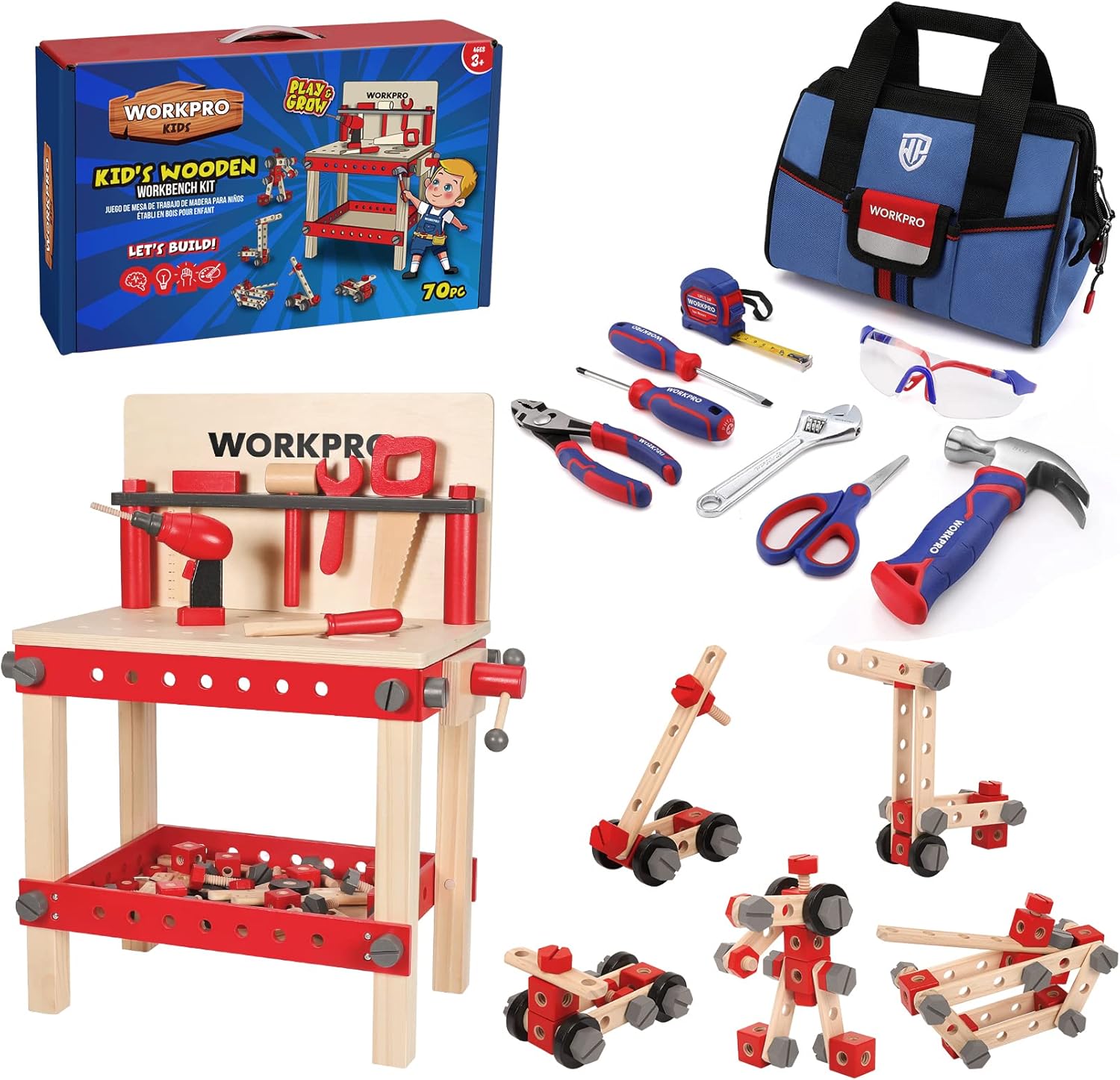 Amazon.com: WORKPRO 9-Piece Kids Real Hand Tool Set+Kids Wooden ...