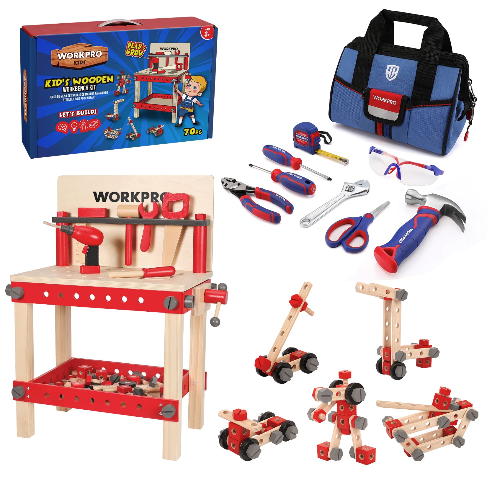 Amazon.com: WORKPRO 9-Piece Kids Real Hand Tool Set+Kids Wooden ...